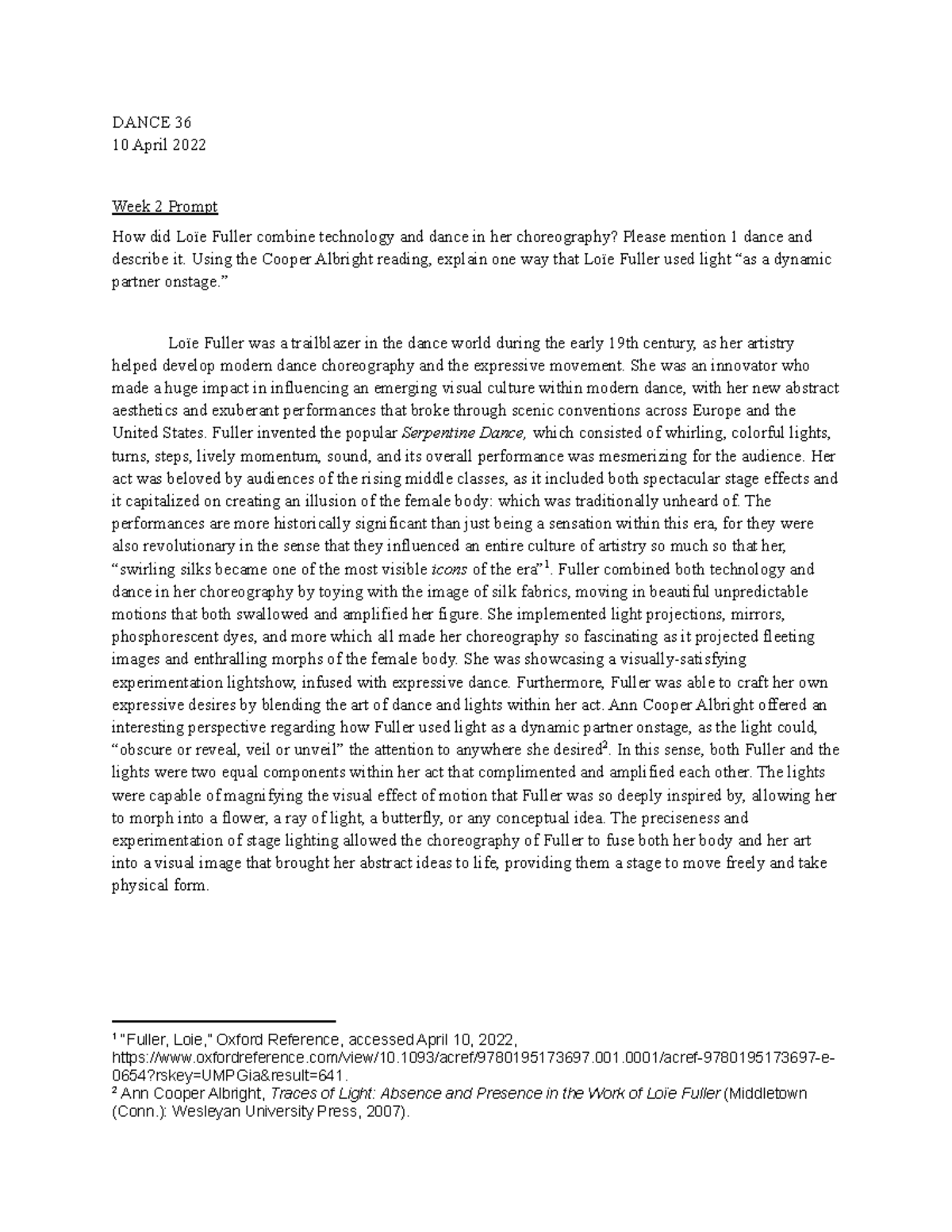 Dance 36 Week 2 - Example of analysis for assignment 2 - DANCE 36 10 ...