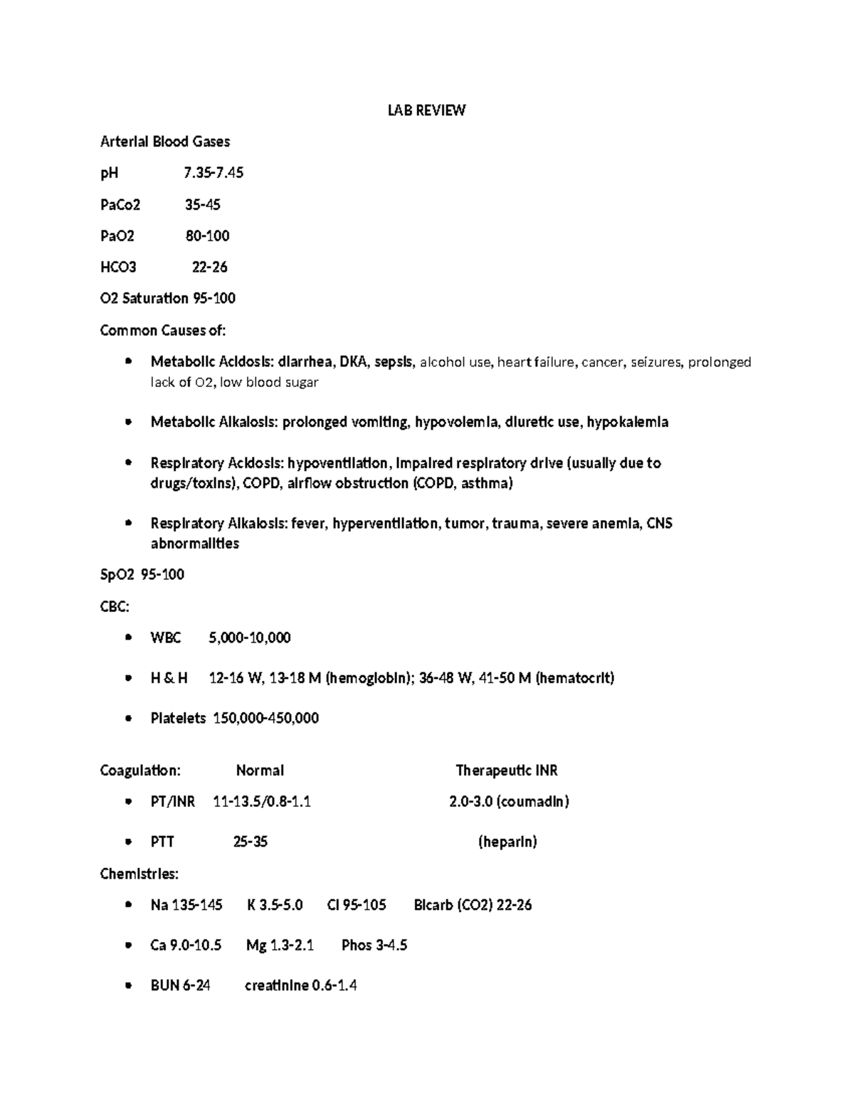 LAB Review - These are important lab values - LAB REVIEW Arterial Blood ...