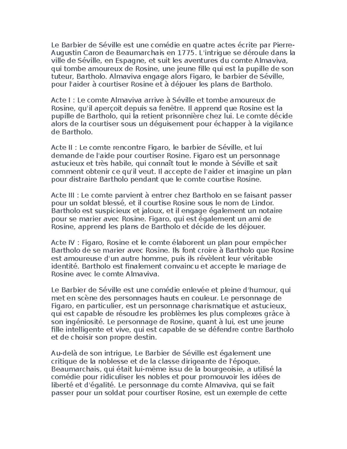 Le Barbier de Séville - Résumé d'une page qui récapitule bien. - Le ...