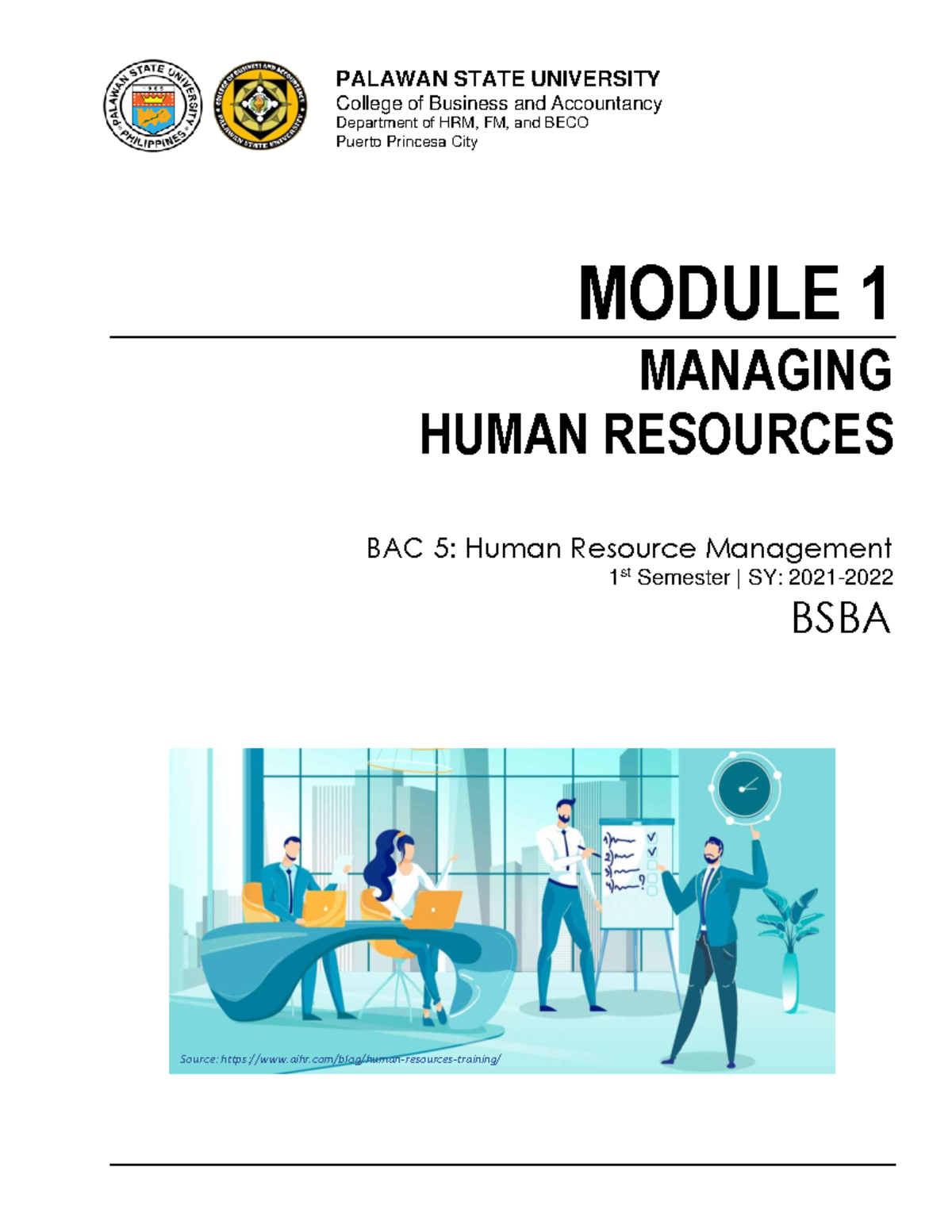 Module 1 HRM SY21 22 - hhkj - PALAWAN STATE UNIVERSITY College of ...