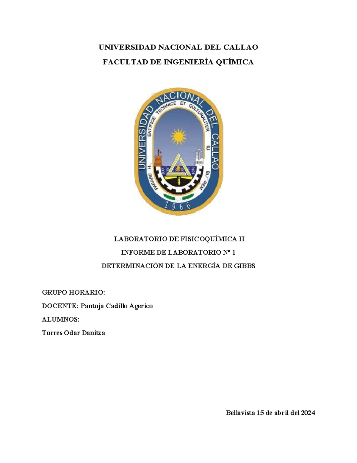 Fico lab tarea inf1 - informe de fisicoquímica 1 - UNIVERSIDAD NACIONAL DEL CALLAO FACULTAD DE ...