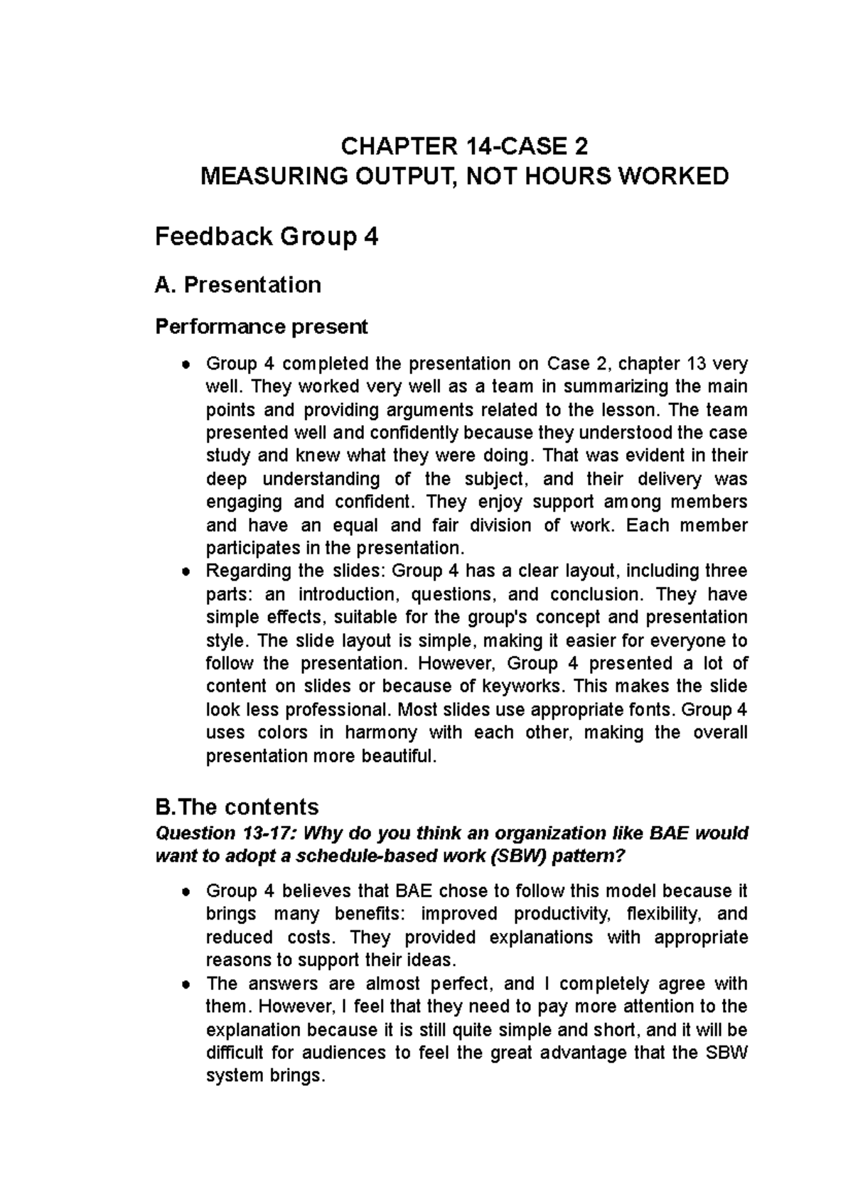 Reflection Report Week 8 - CHAPTER 14-CASE 2 MEASURING OUTPUT, NOT ...