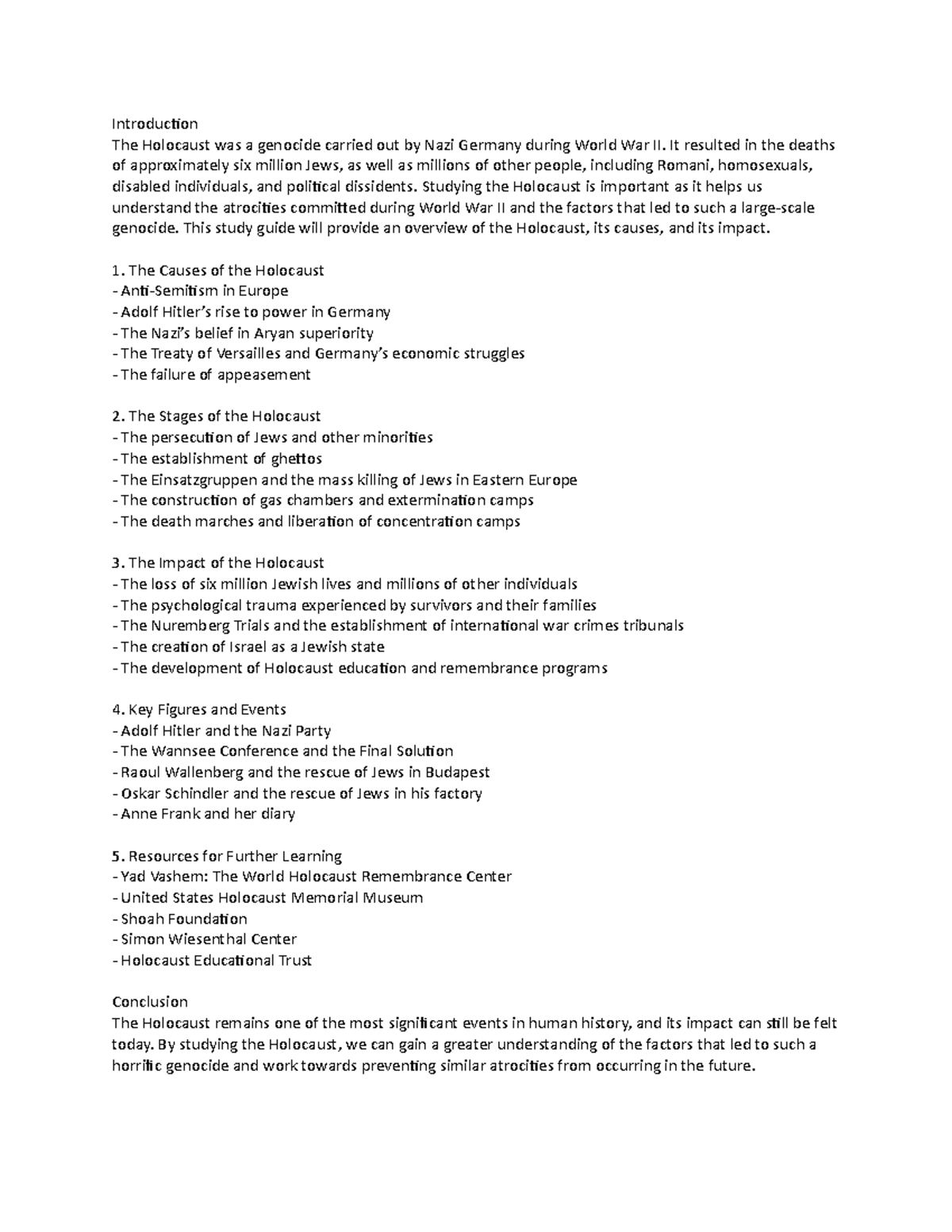 Holocaust study guide copy - Introduction The Holocaust was a genocide ...