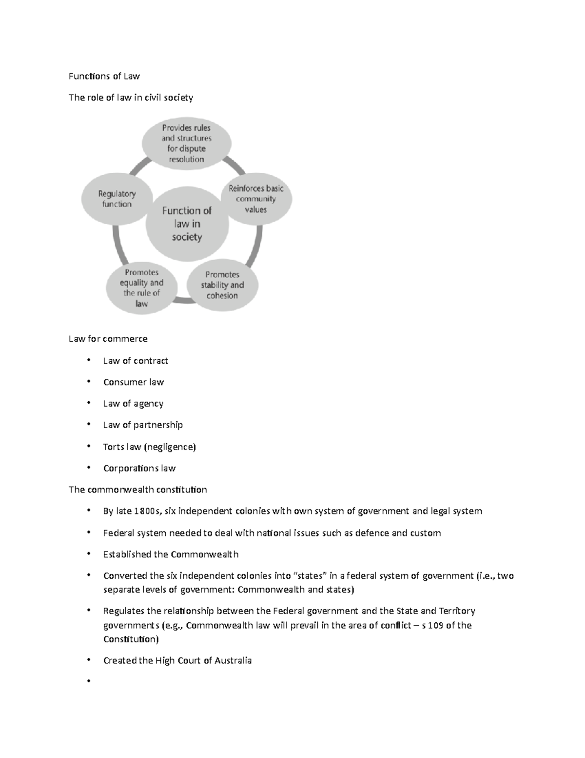 Week 1 notes - Functions of Law The role of law in civil society Law ...