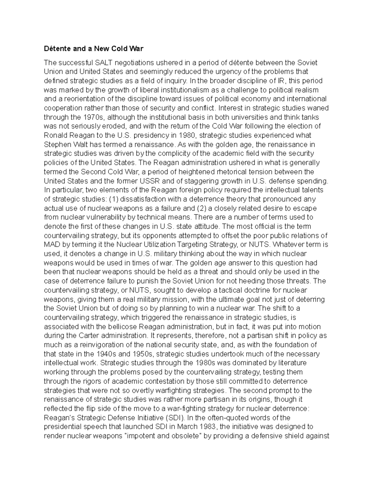 Détente and a New Cold War - Détente and a New Cold War The successful ...