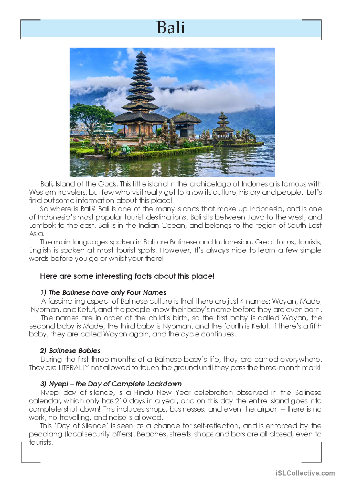 Facts about Bali - Practice - Bali, Island of the Gods. This little ...
