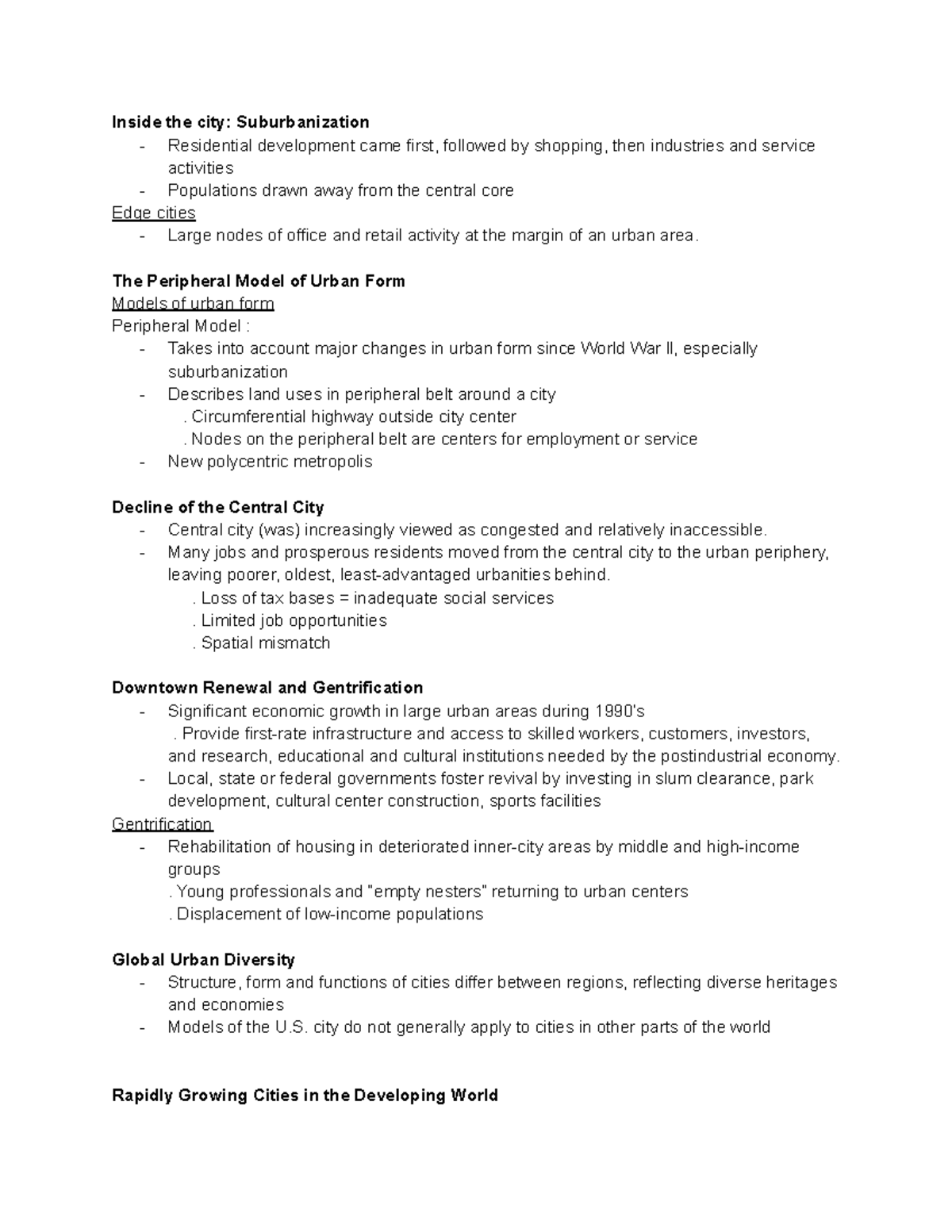 World Geography (suburbanization + development of cities) - Inside the ...