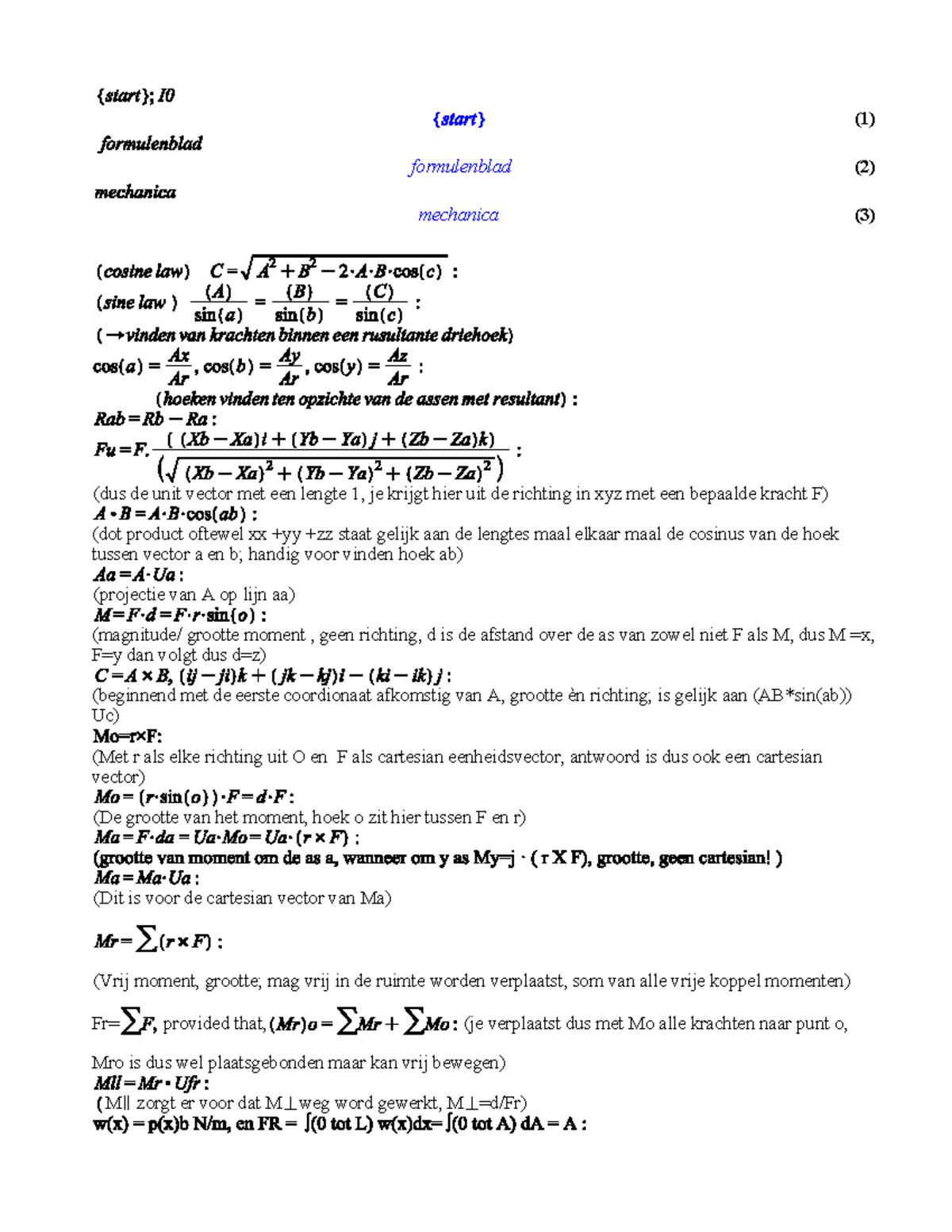Statica Formule Blad - (1)(1) (3)(3) formulenblad (2)(2) mechanica (dus ...