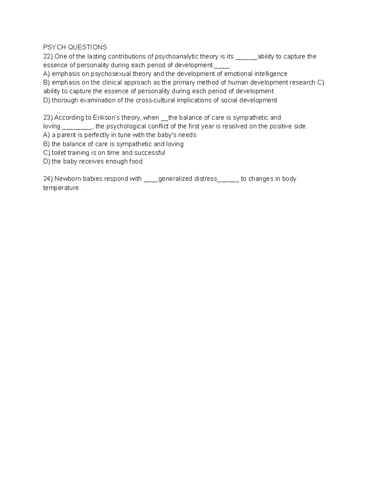 Untitled document-15 - questions - PSYCH QUESTIONS One of the lasting ...