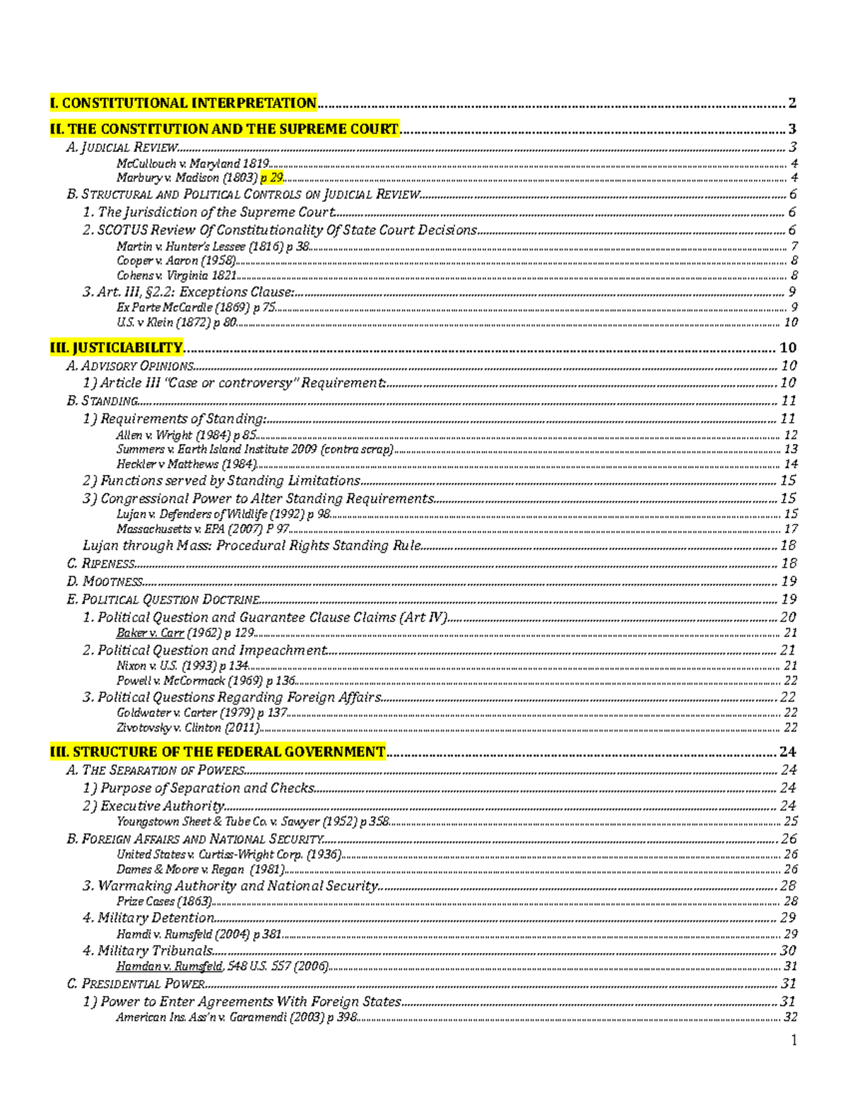 Deborah Pearlstein, Con Law I, spring 2013 copy - I. CONSTITUTIONAL ...
