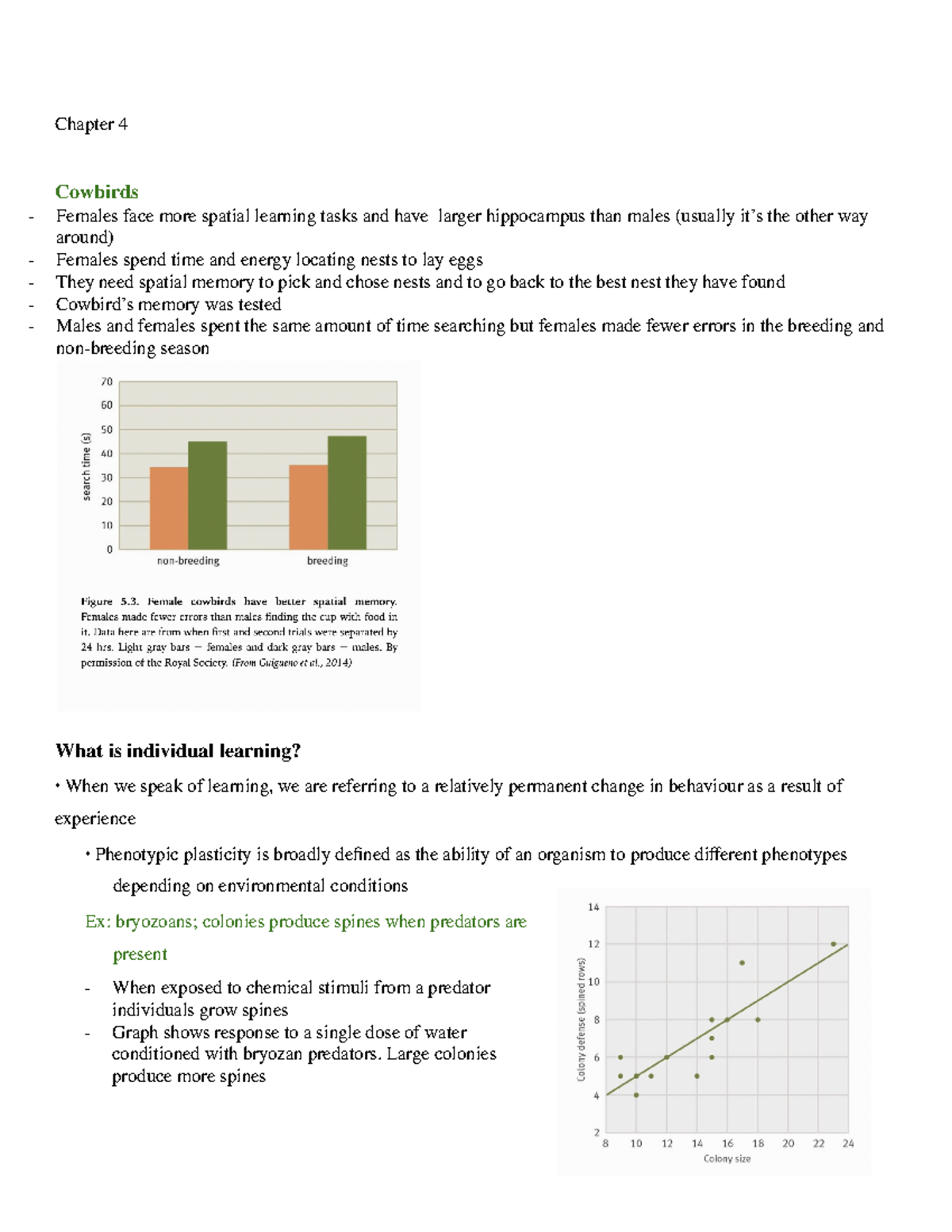 (5) Chapter 5 - Summary Psych - Chapter 4 Cowbirds Females face more ...