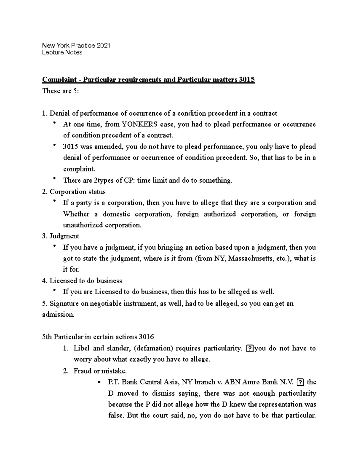 Complaint - Particular requirements and Particular matters 3015 - 3015 ...