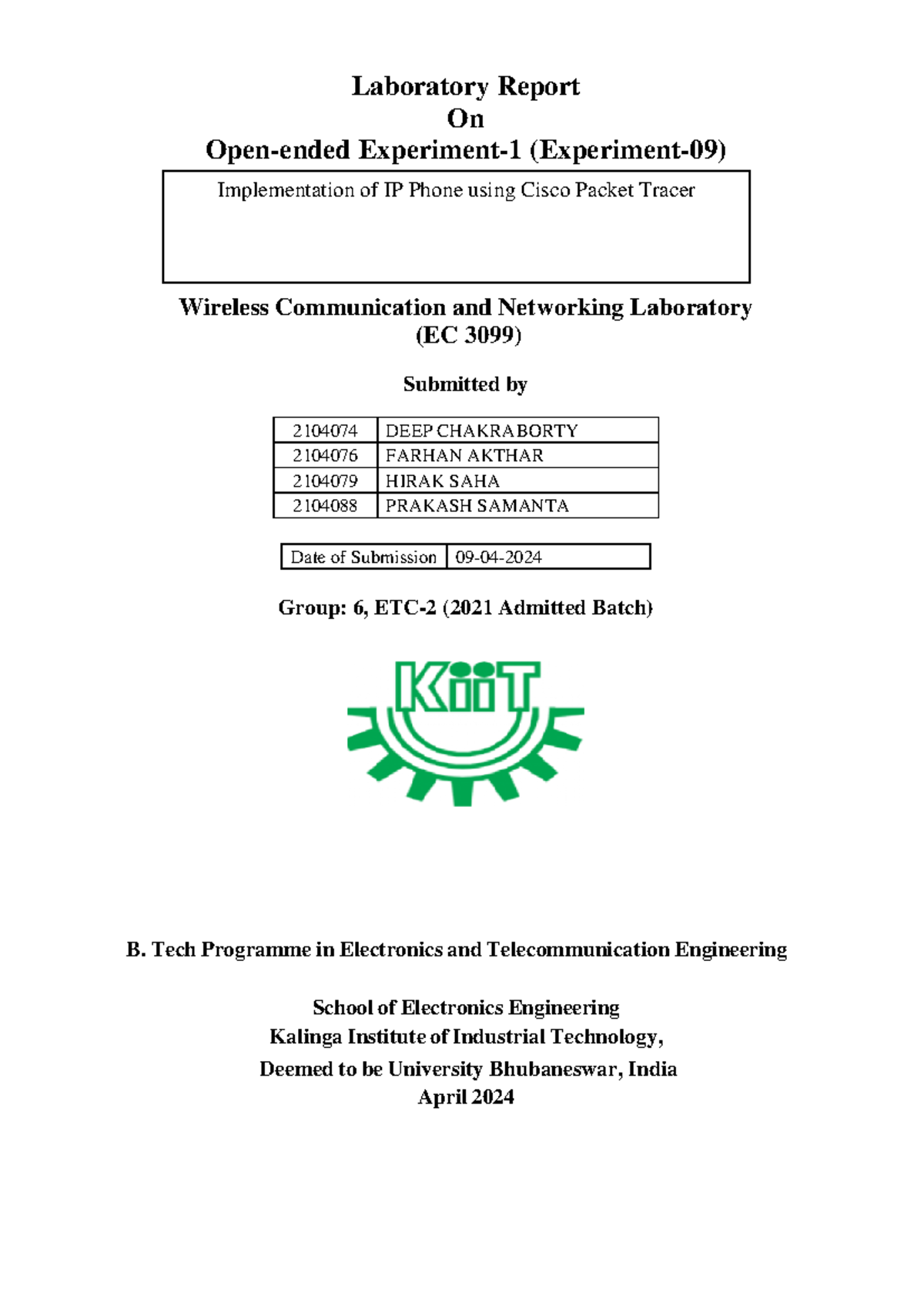 Group 6 OPEN Ended 1 WCN LAB - Laboratory Report On Open-ended ...