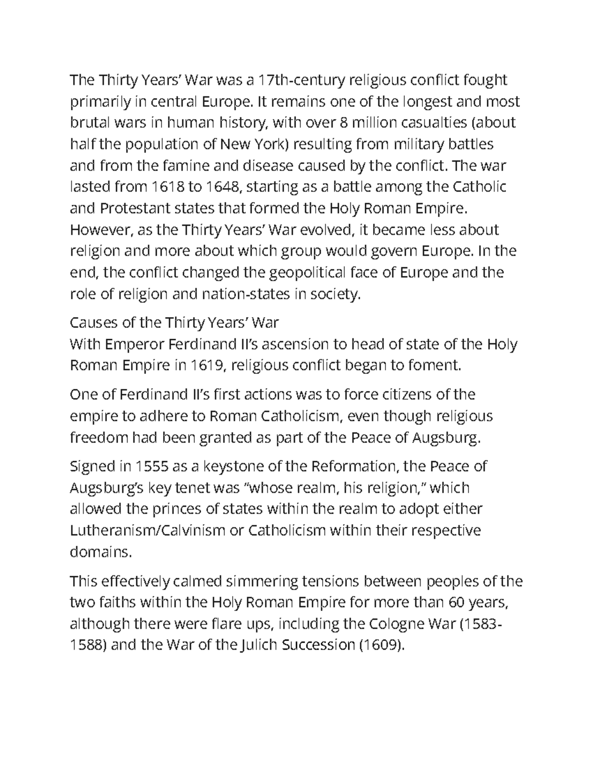 Thirty Years War Notes - The Thirty Years’ War was a 17th-century ...