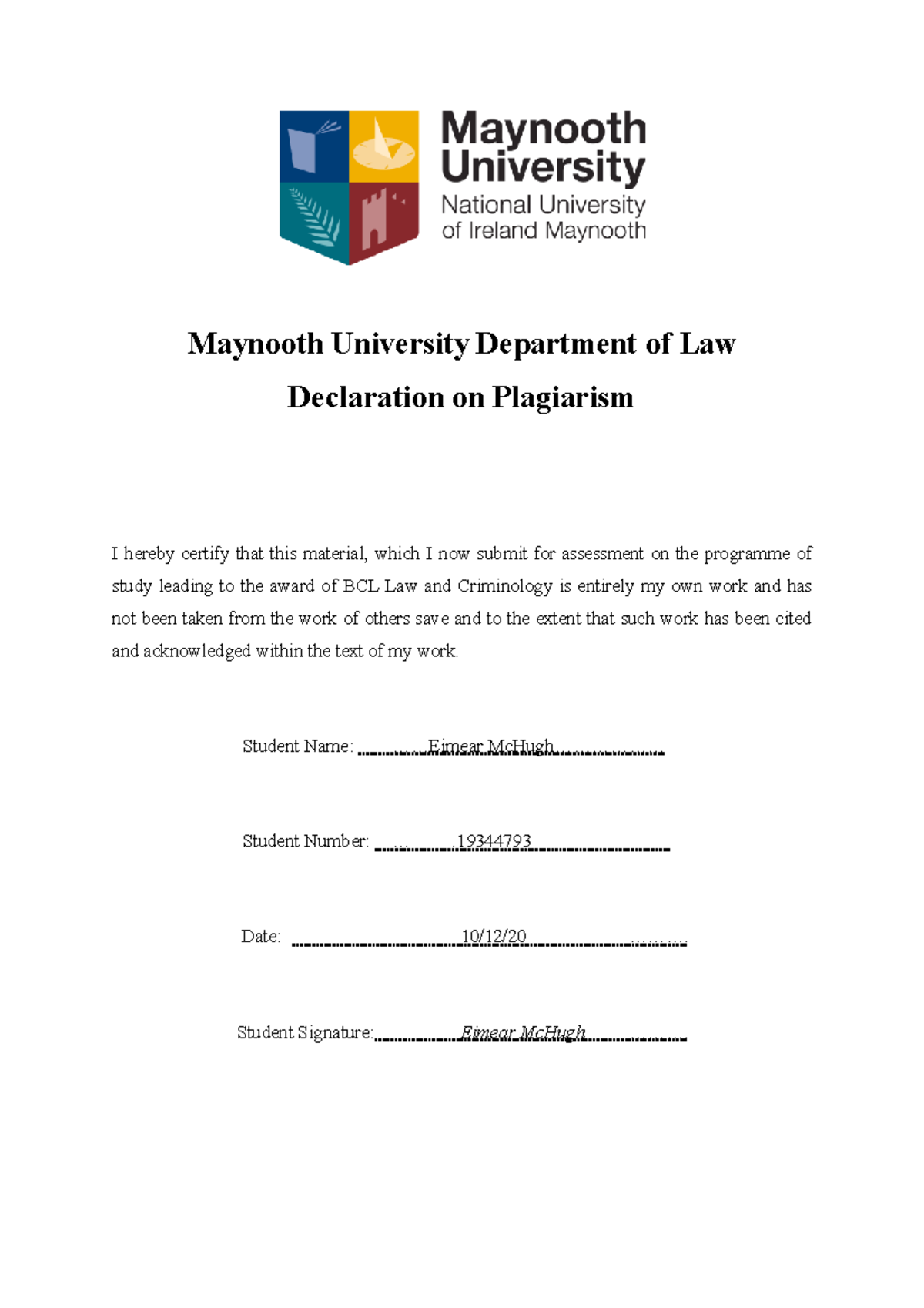LW263 Assignment 1 - instructions - Maynooth University Department of ...