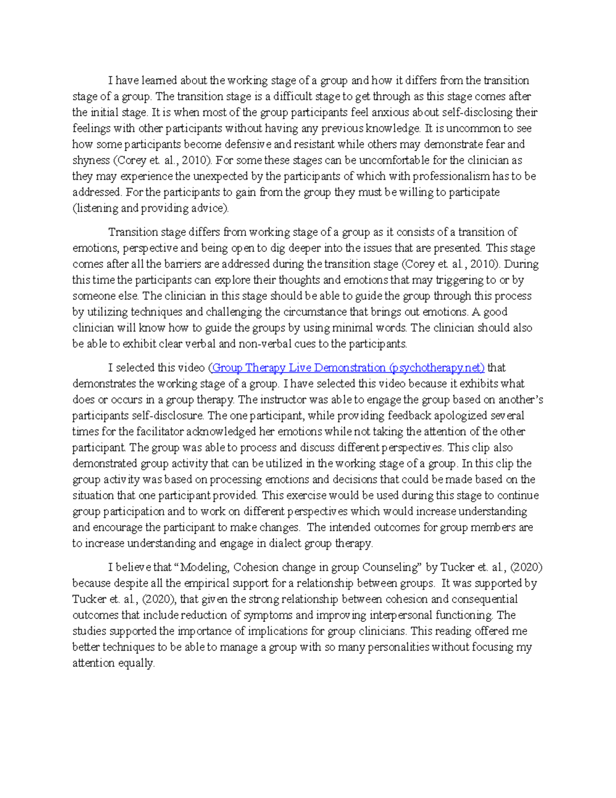 U6D1 - COUN 5214 - I have learned about the working stage of a group ...