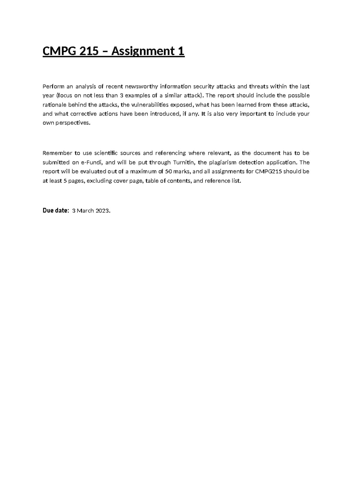 215 Assignment 1 - CMPG 215 – Assignment 1 Perform an analysis of ...