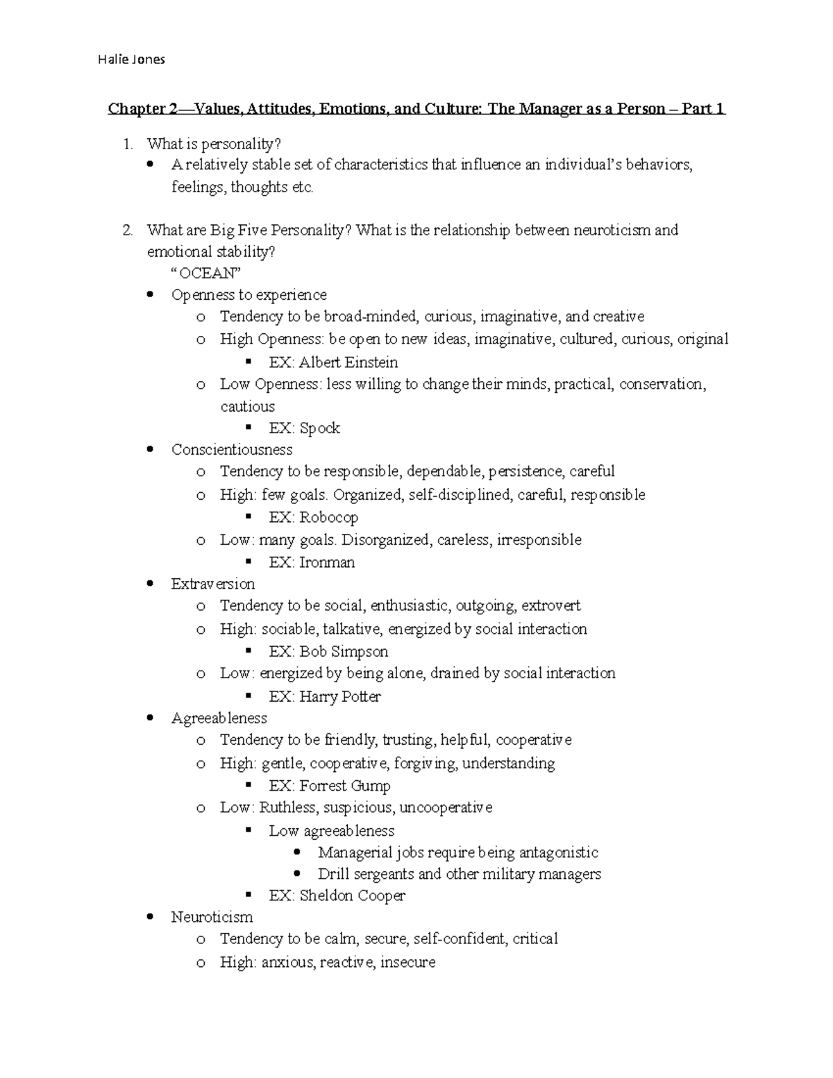 Chapter 2 Handout Part 1 - Halie Jones Chapter 2—Values, Attitudes ...