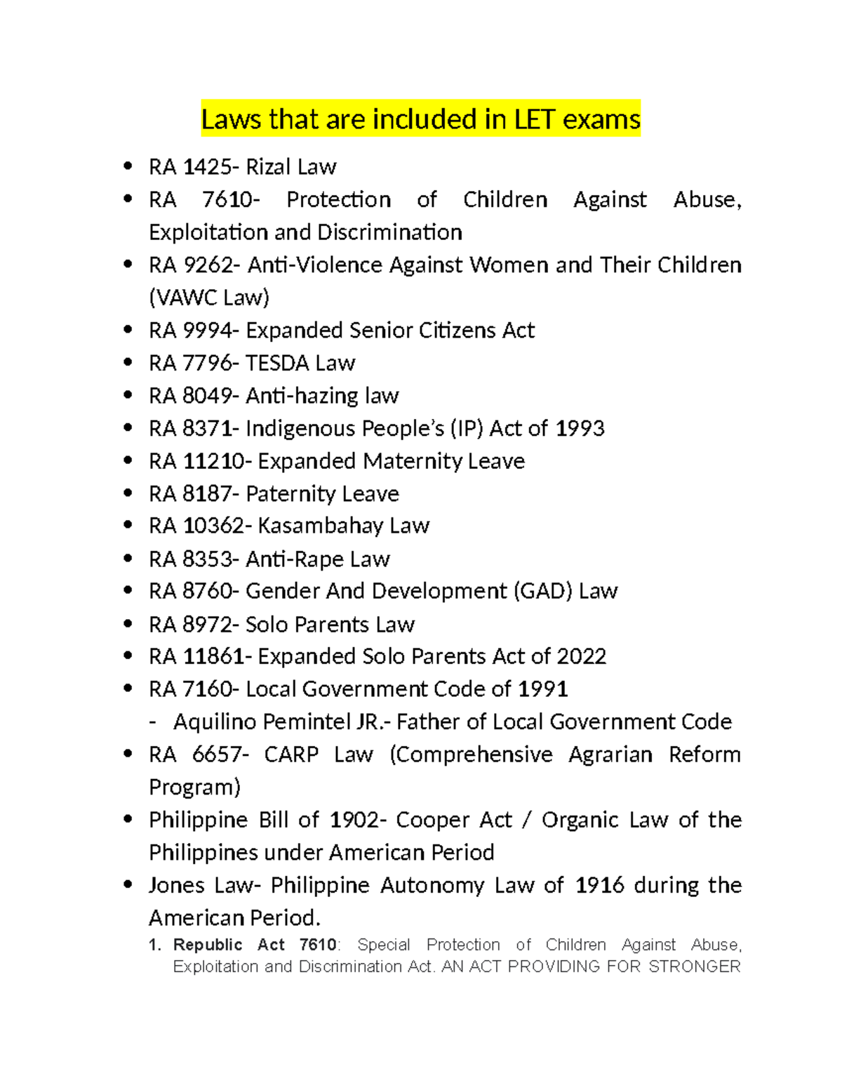 Laws that are included in LET exams - Father of Local Government Code ...