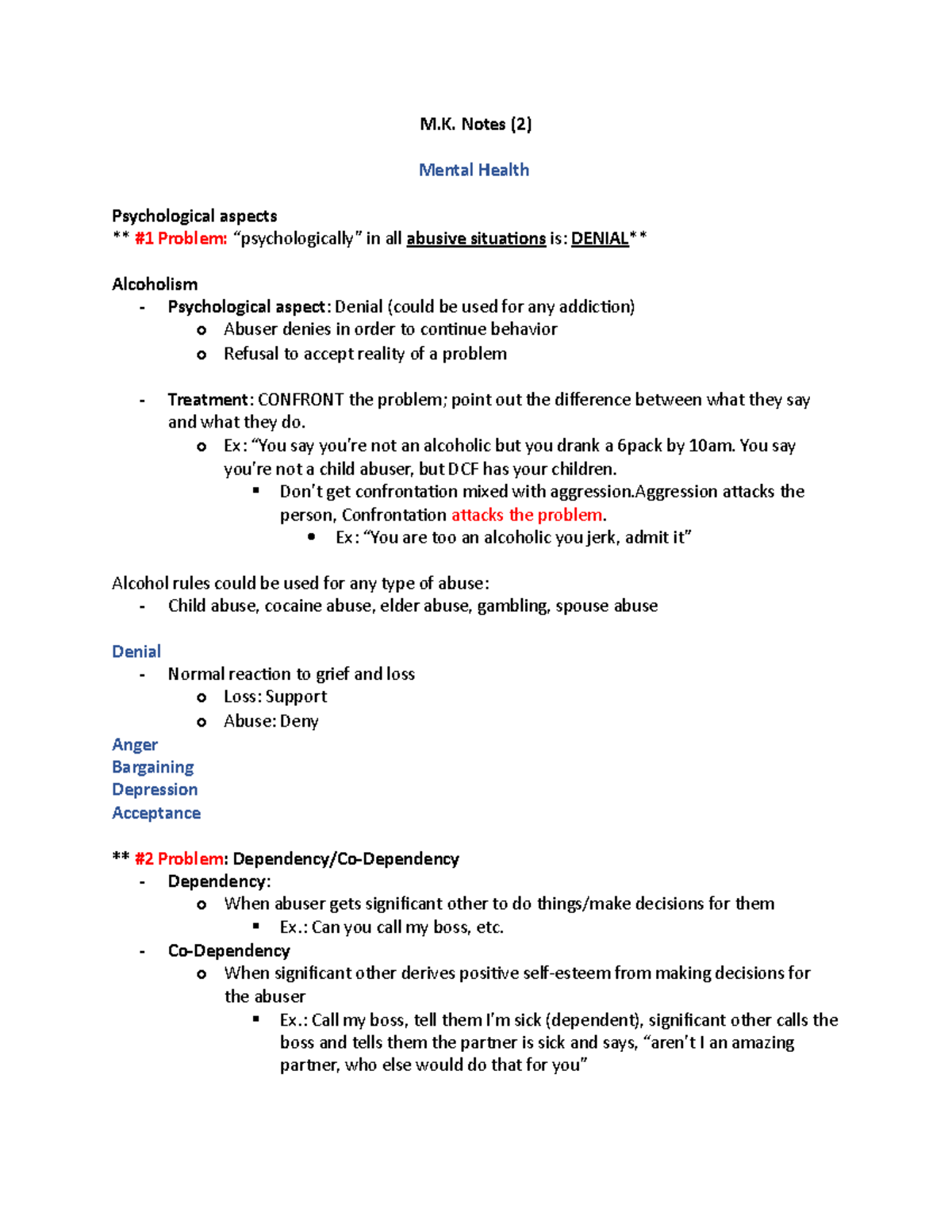 MK Notes 2 - Mark Klimek - M. Notes (2) Mental Health Psychological ...