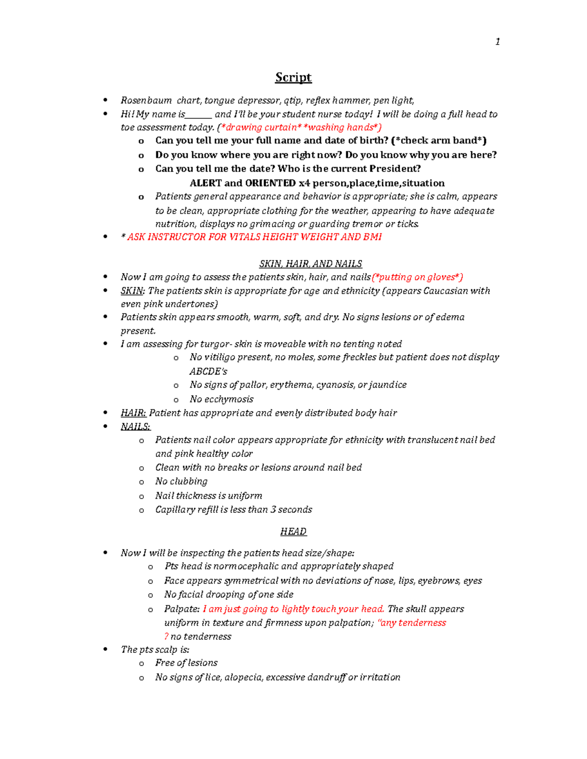 Head to Toe Final 2020 - h2t - Script Rosenbaum chart, tongue depressor ...