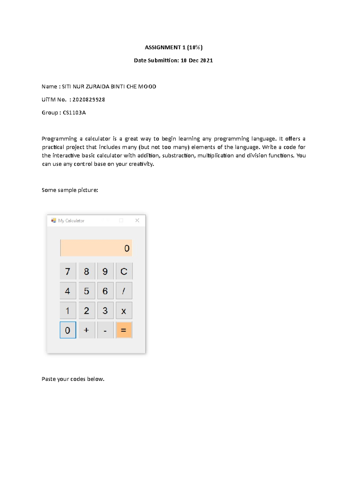CSC301 ASSIGNMENT EXAMPLE - ASSIGNMENT 1 (10%) Date Submittion: 10 Dec ...