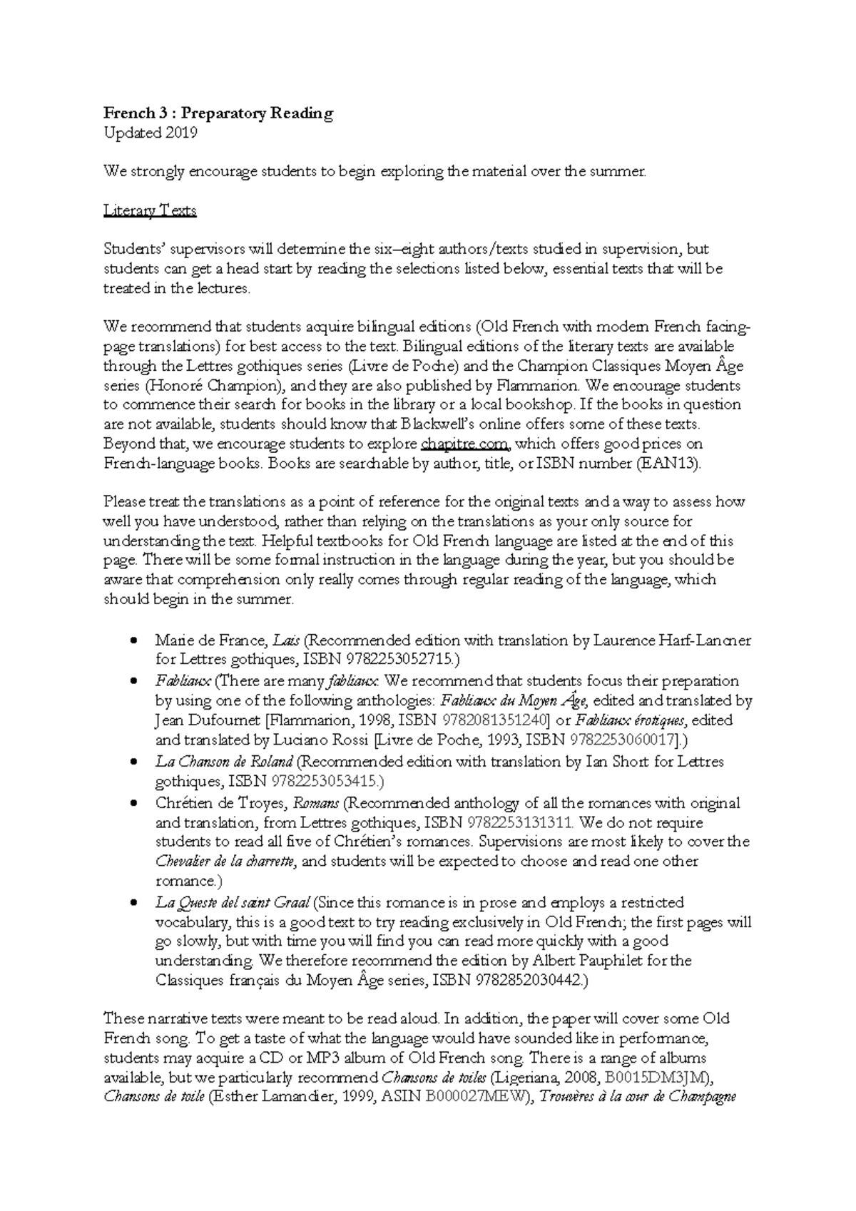 French 3 preparatory reading - French 3 : Preparatory Reading Updated ...