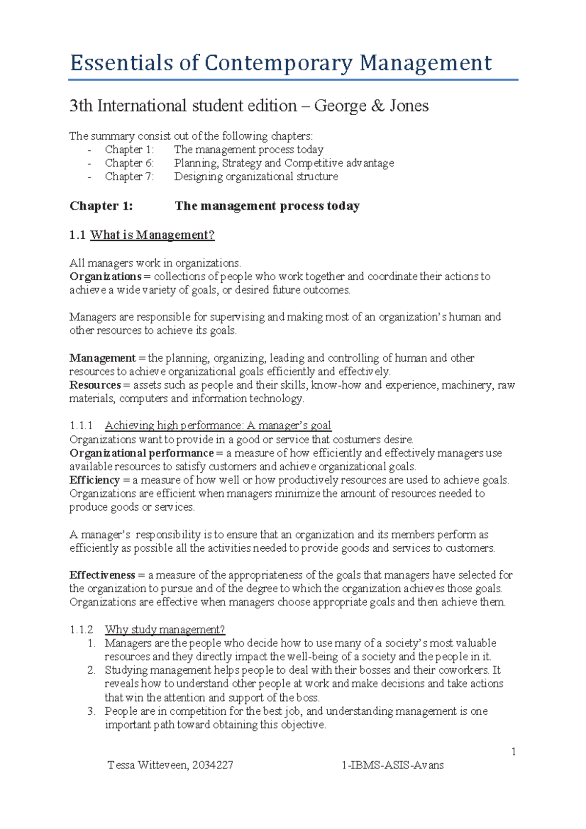 Summary Managemen- Essentials of Contemporary Management - 1 Essentials ...