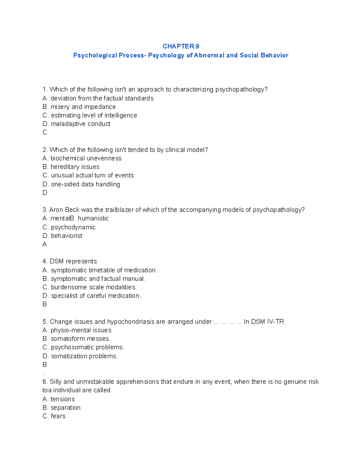 Chapter 9 Psychological Process- Psychology of Abnormal and Social ...