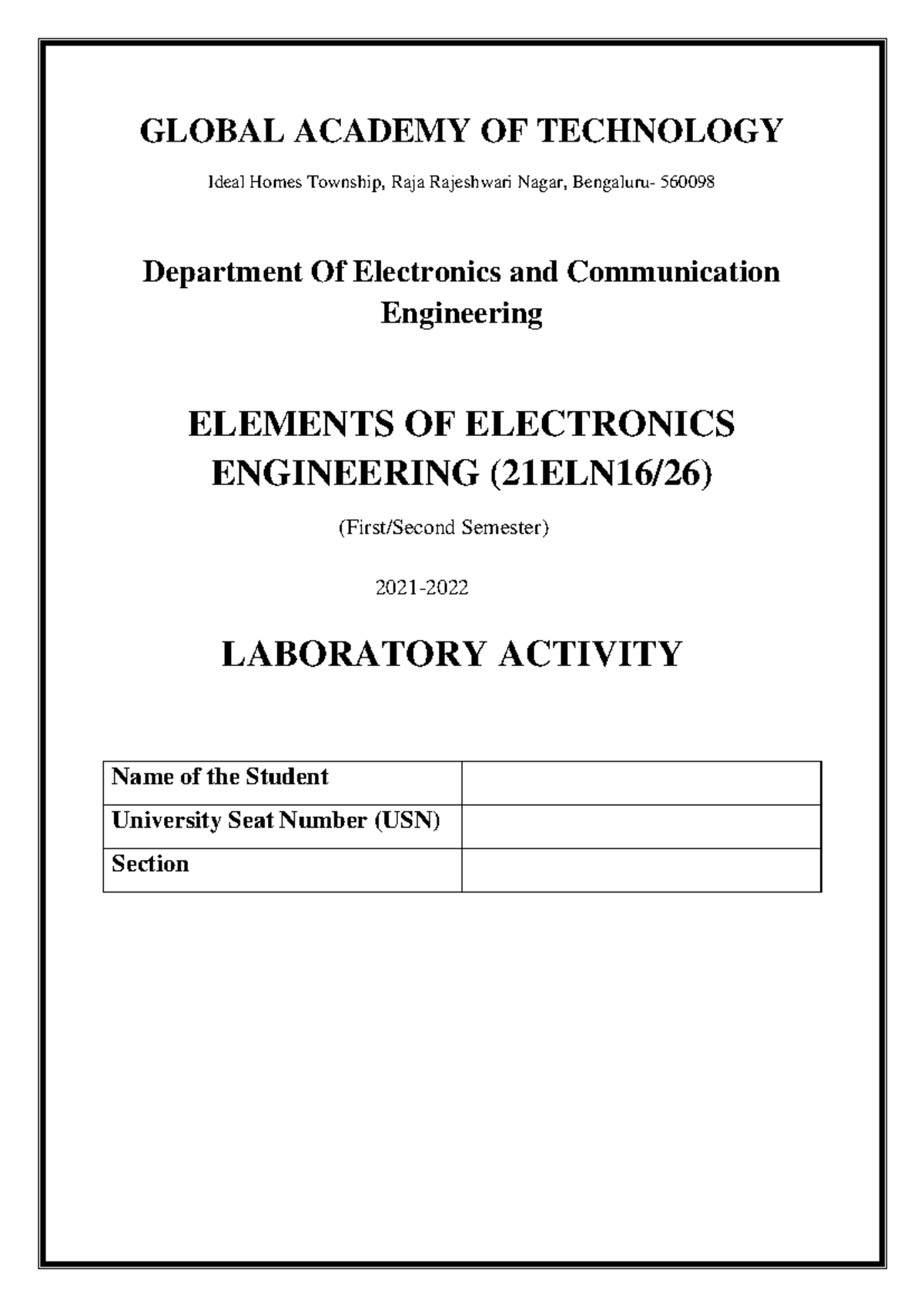 Basic lab activity Updated - GLOBAL ACADEMY OF TECHNOLOGY Ideal Homes ...