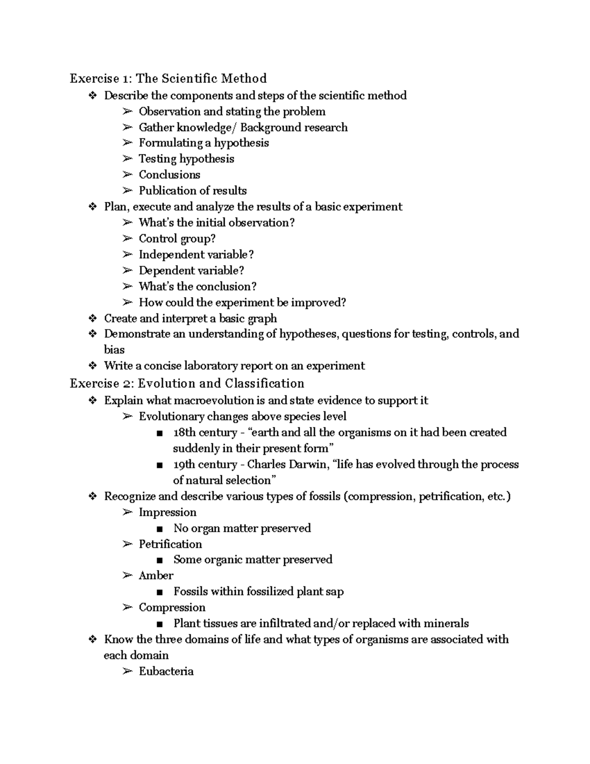 Bio Lab Practical - Labs 1-7 - Exercise 1: The Scientific Method ...