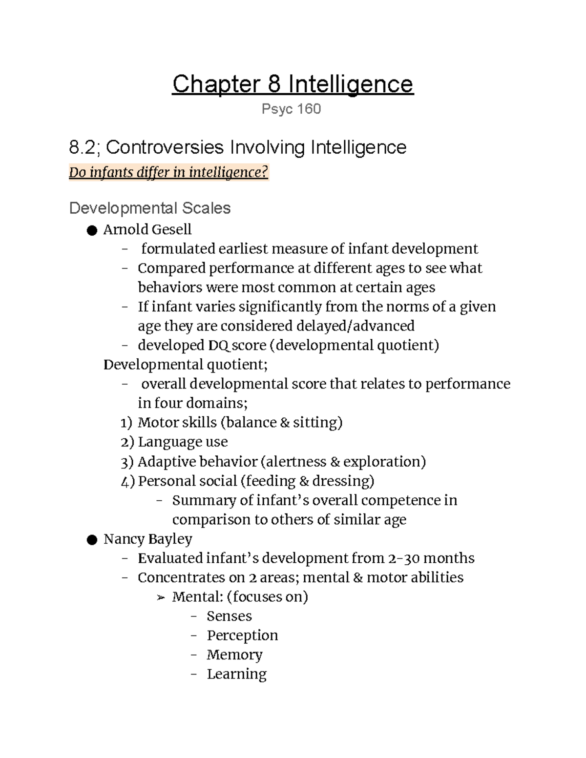 Psyc 160 Chapter 8.2 Intelligence notes - Chapter 8 Intelligence Psyc ...