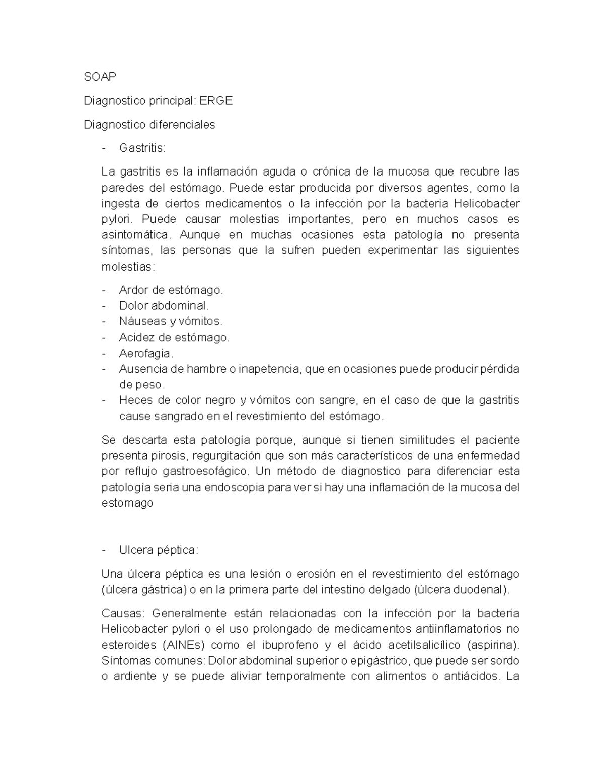 Soap - Soap - SOAP Diagnostico principal: ERGE Diagnostico ...