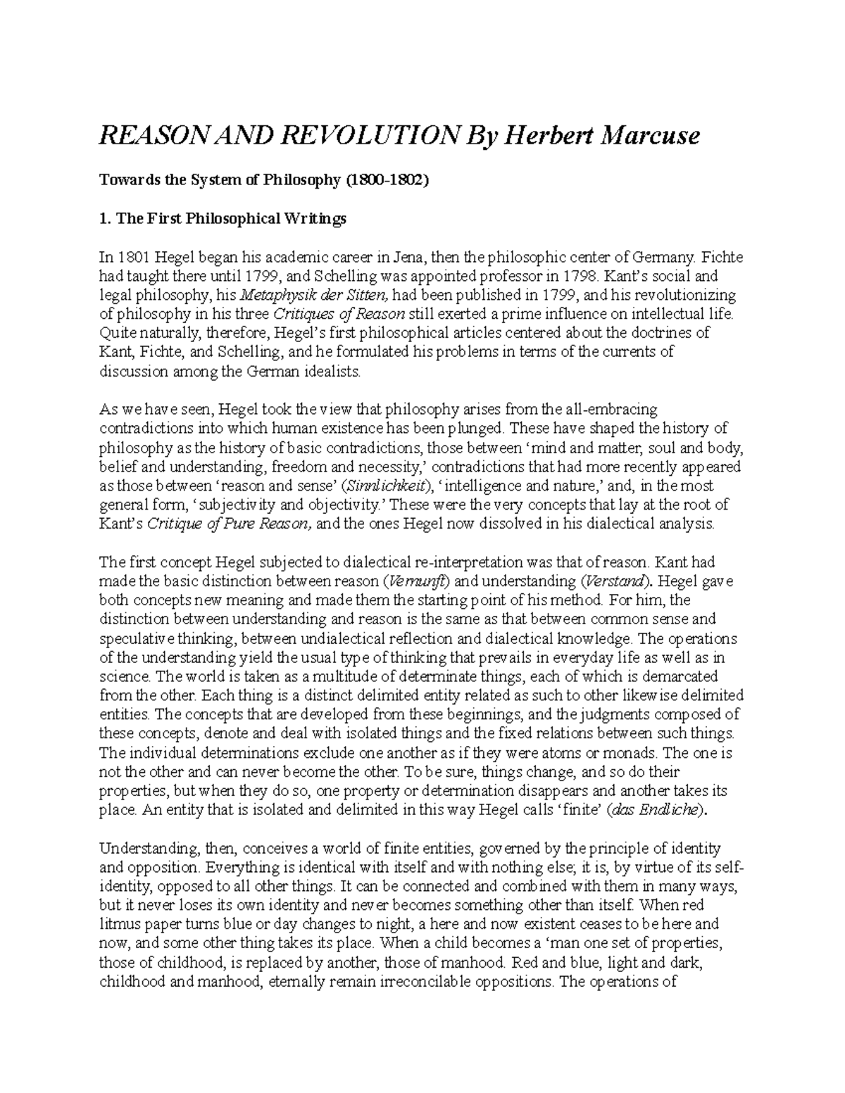 Reason AND Revolutions - REASON AND REVOLUTION By Herbert Marcuse ...
