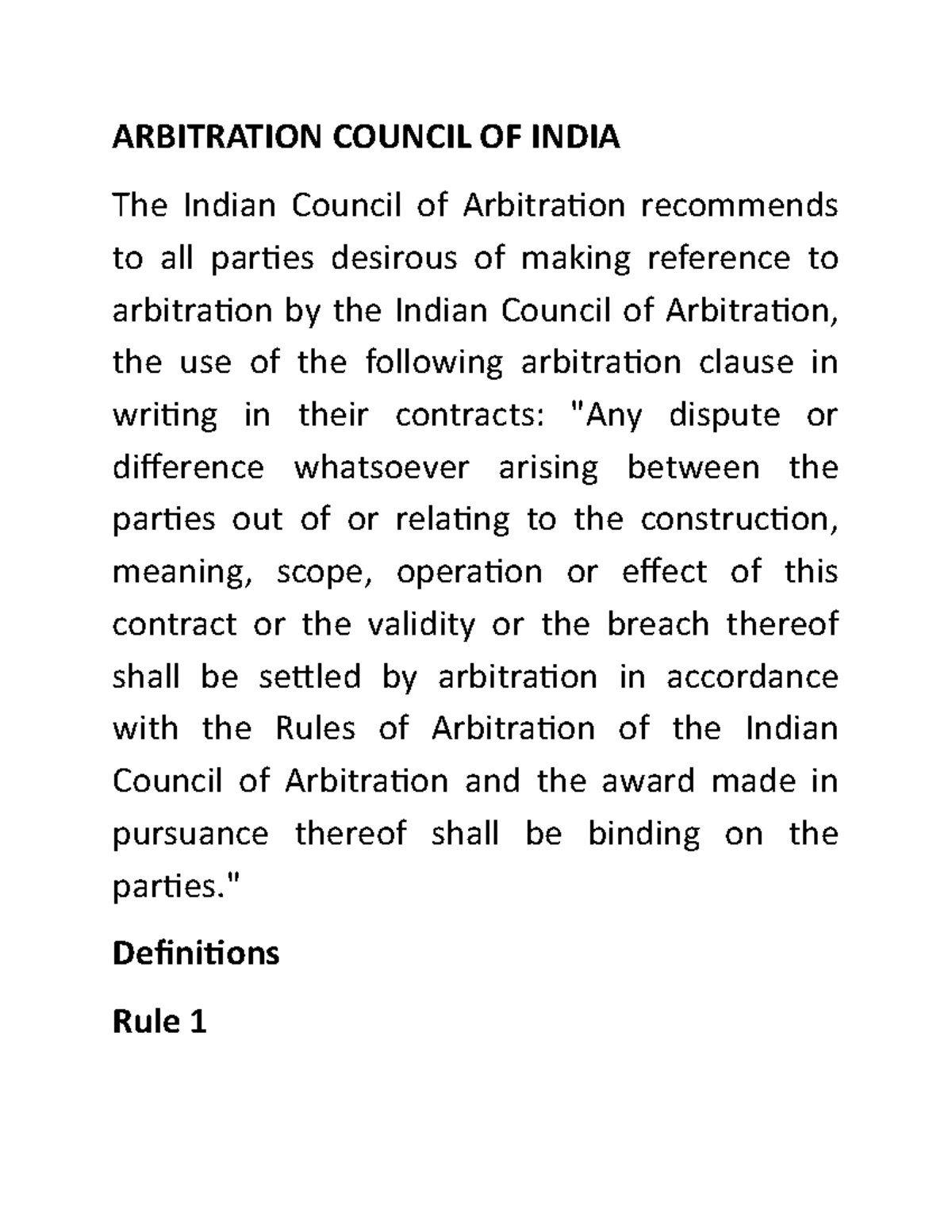 Arbitration Council OF India - ARBITRATION COUNCIL OF INDIA The Indian ...