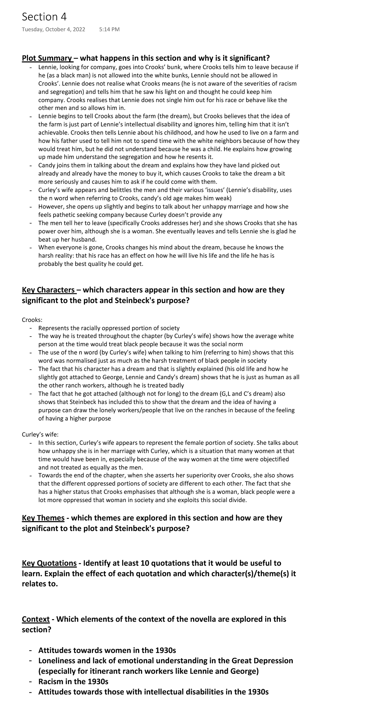 Of Mice and Men section 4 chapter summary - Plot Summary – what happens ...