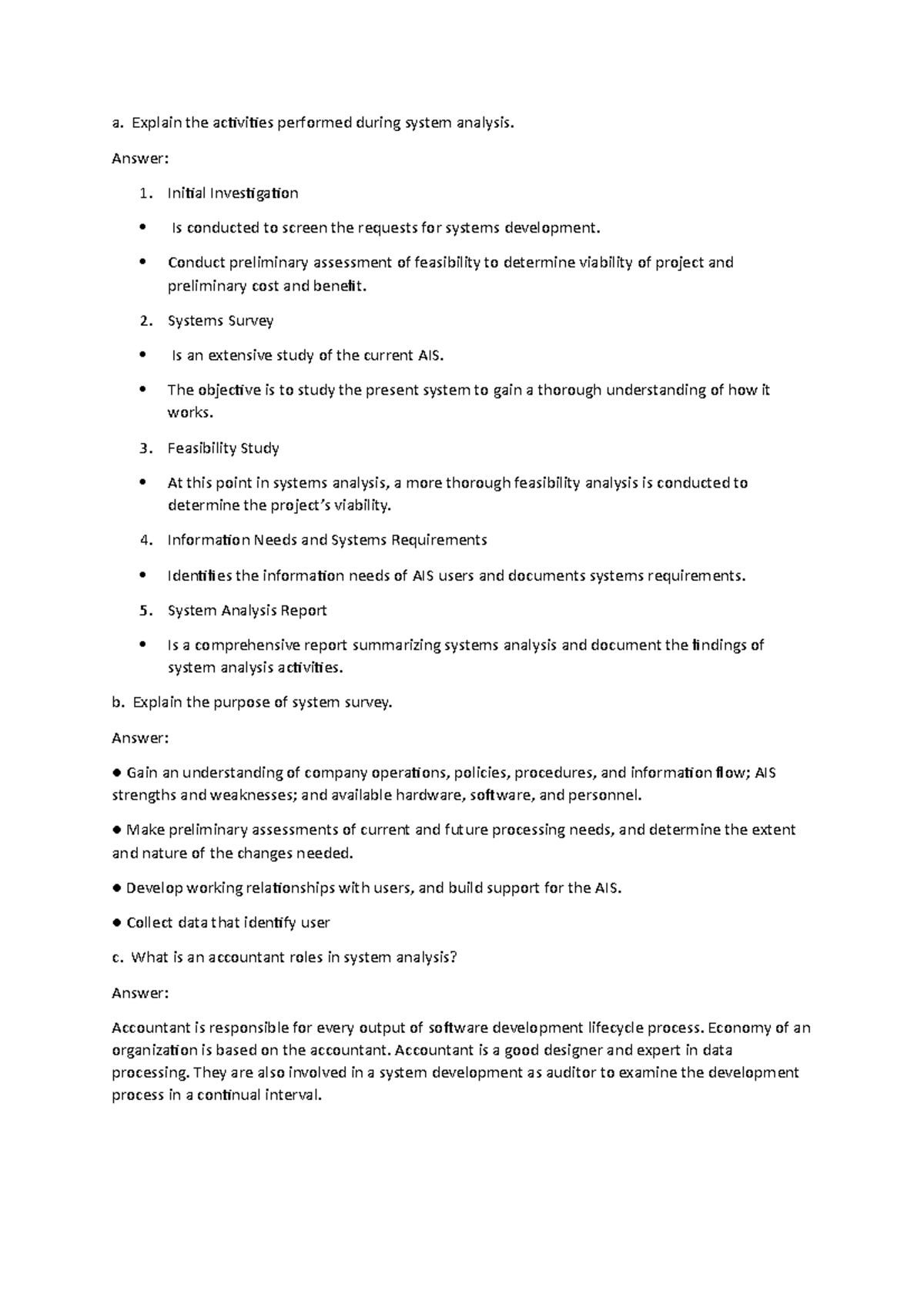 Ais Question Chapter 1 A Explain The Activities Performed During System Analysis Answer