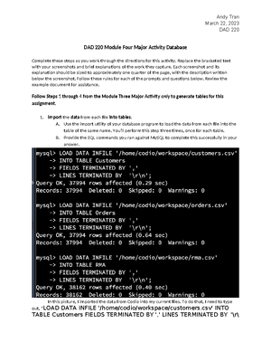 DAD 220 Cardinality and Targeted Data - Then submit it to the Module Four Lab for submission ...