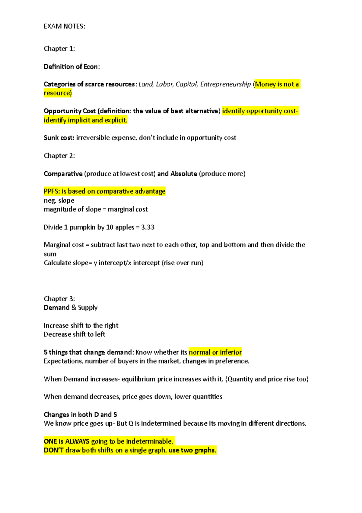 Economics Notes- helpful - EXAM NOTES: Chapter 1: Definition of Econ ...