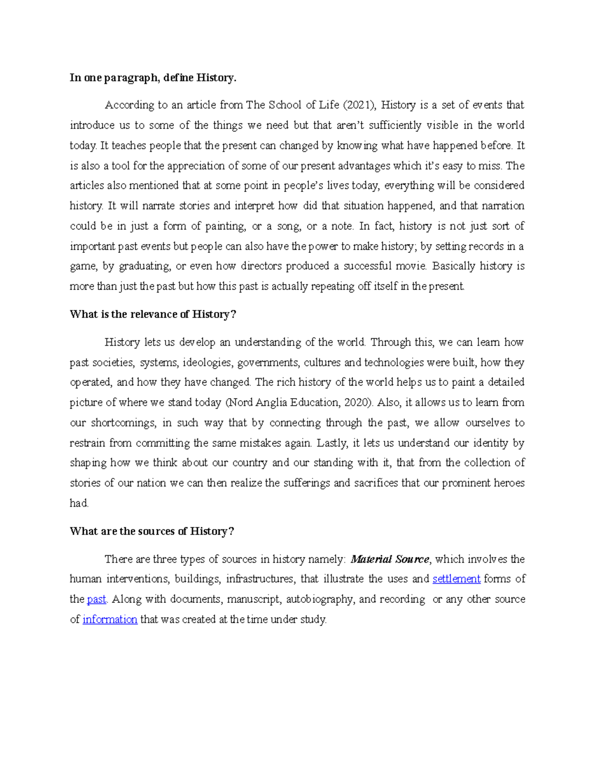 Reading in Philippine History Lesson 1 - In one paragraph, define ...