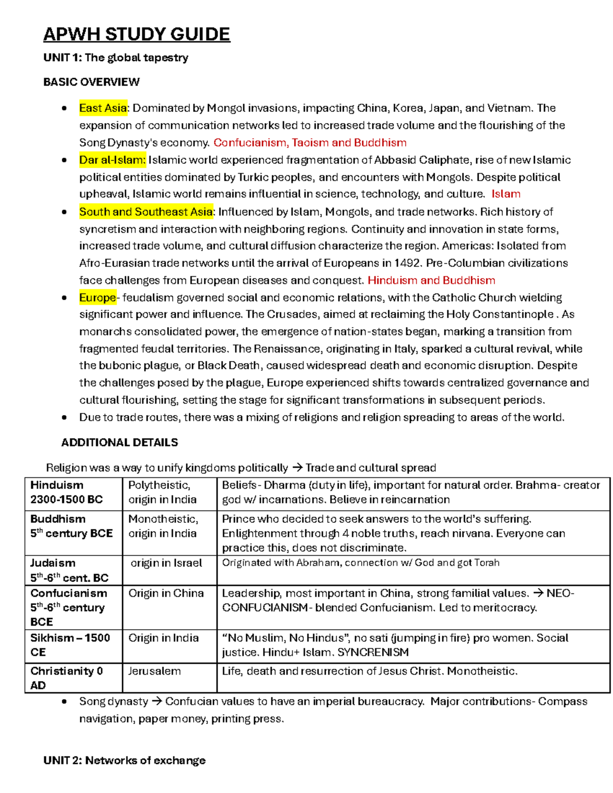 45936792 1 - APWH STUDY GUIDE UNIT 1: The global tapestry BASIC ...