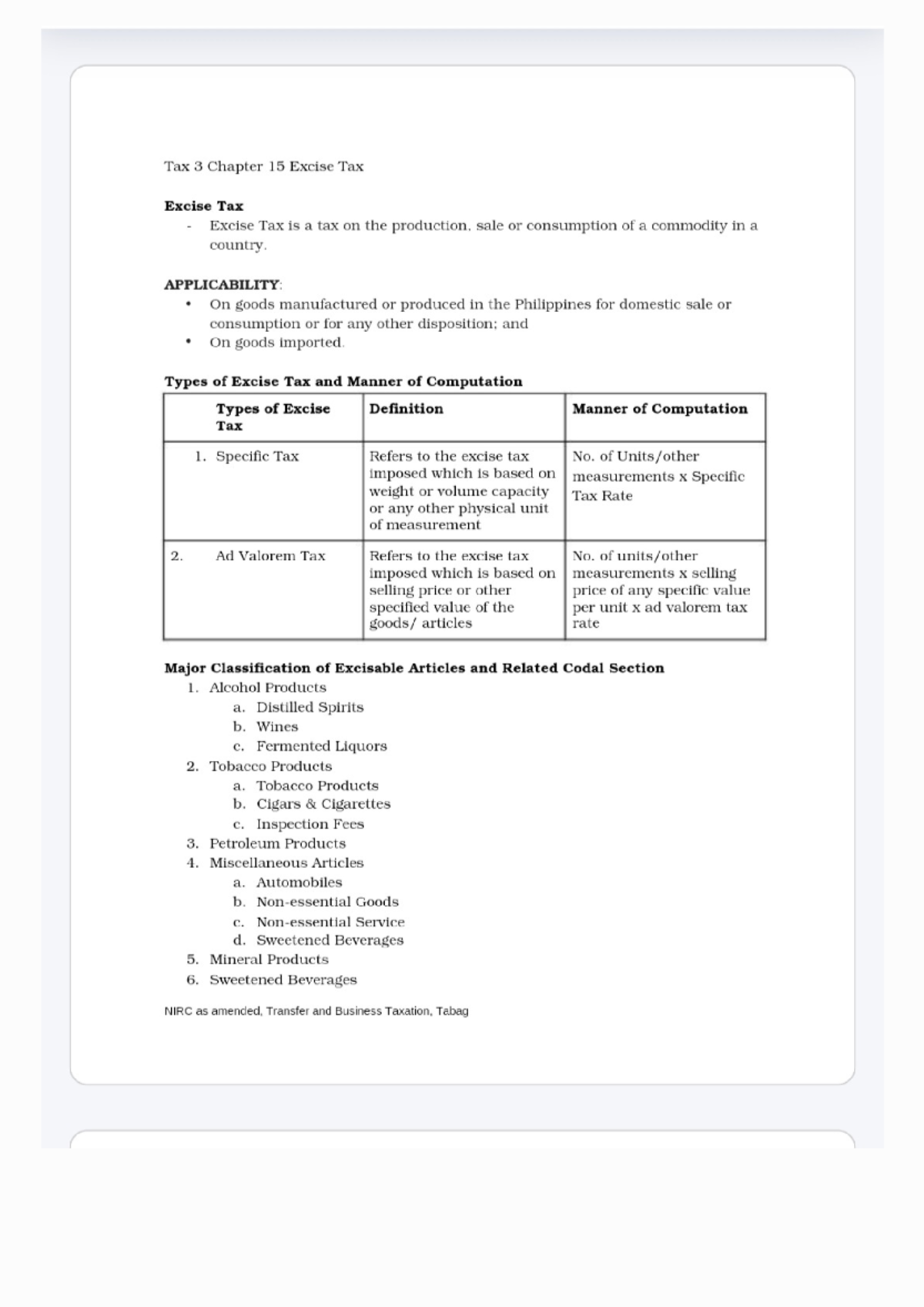 Excise Tax - Tabag - Accountancy - Studocu