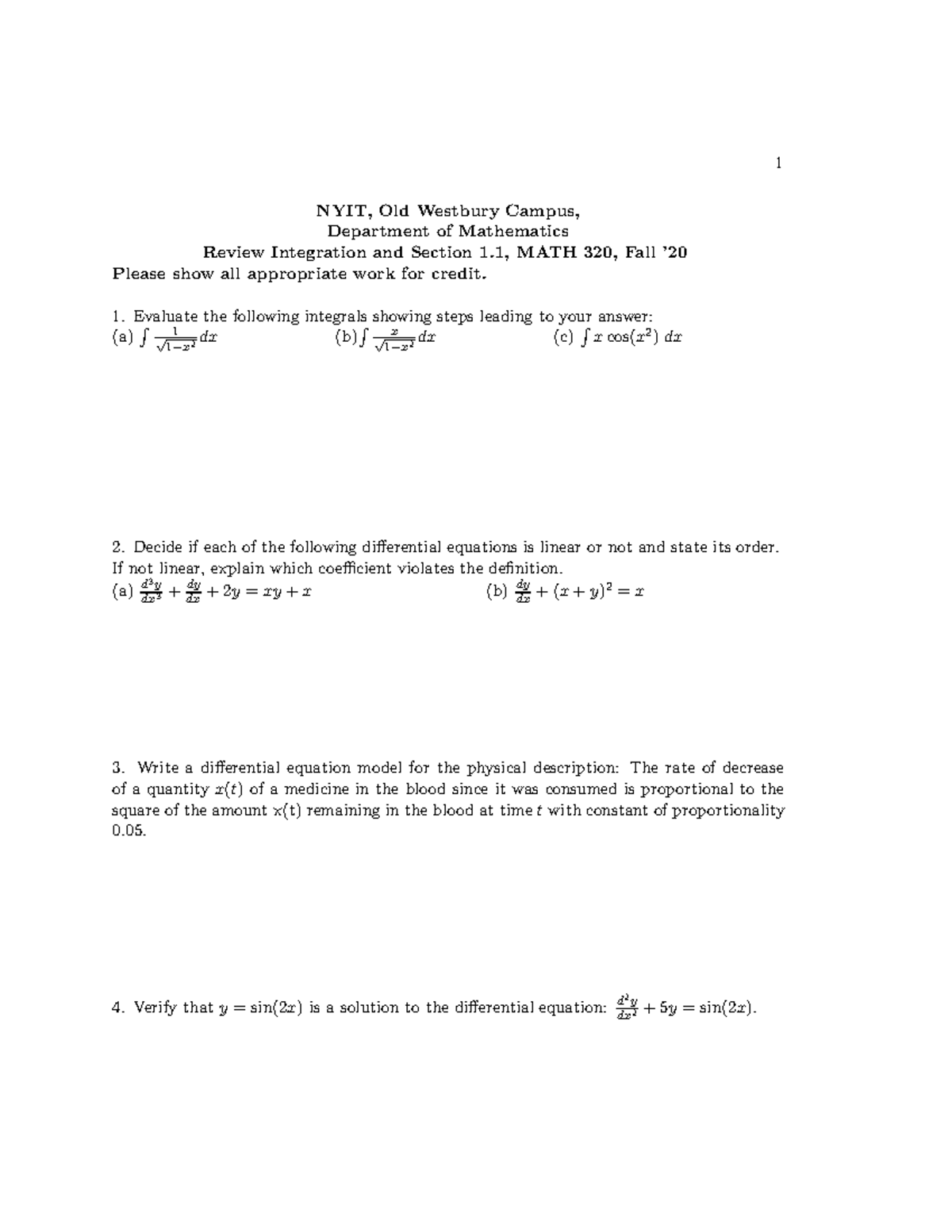 Assignment 1 4 Homework 1 Nyit Old Westbury Campus Department Of