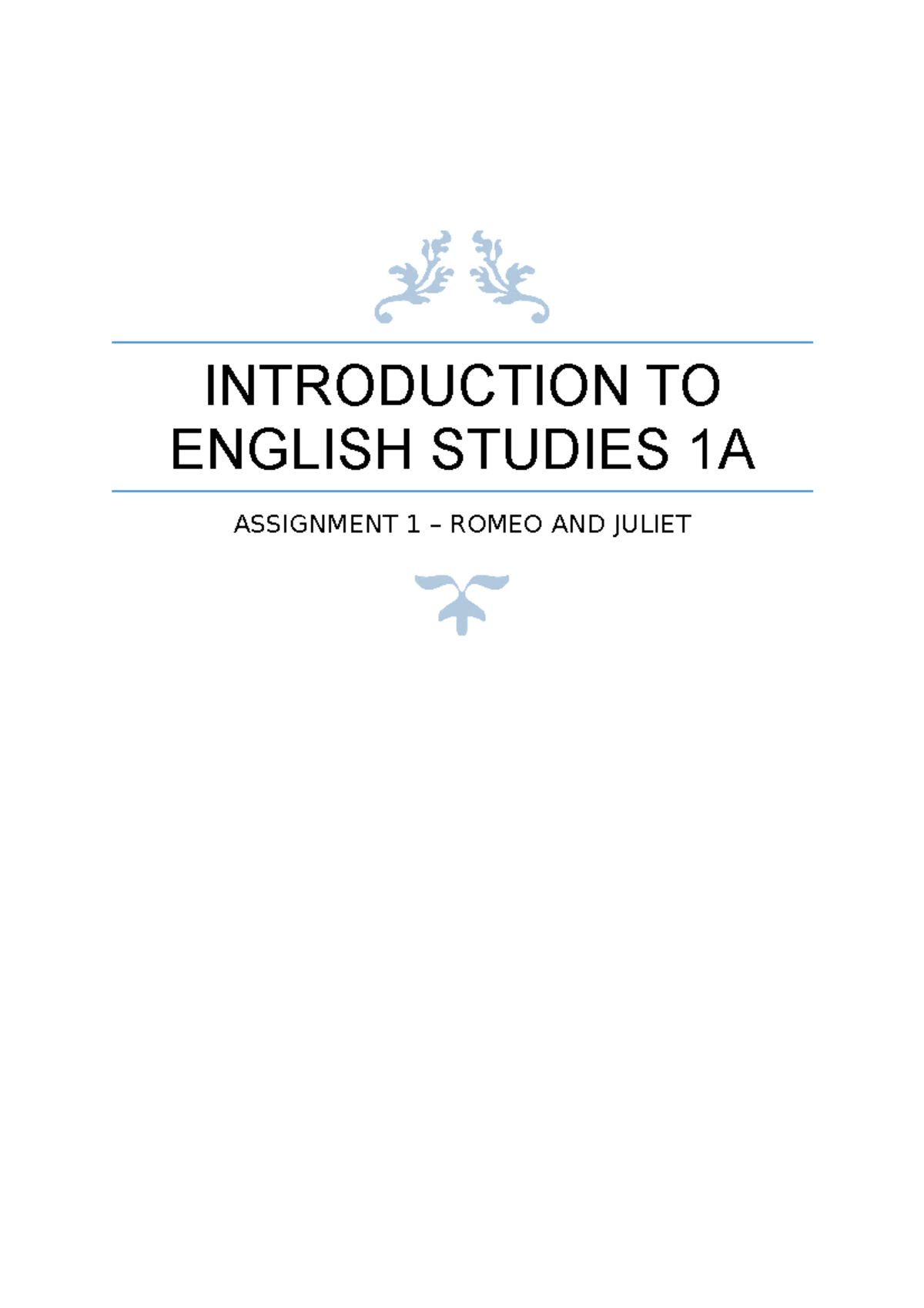 Introduction to English Studies 1a - INTRODUCTION TO ENGLISH STUDIES 1A ...