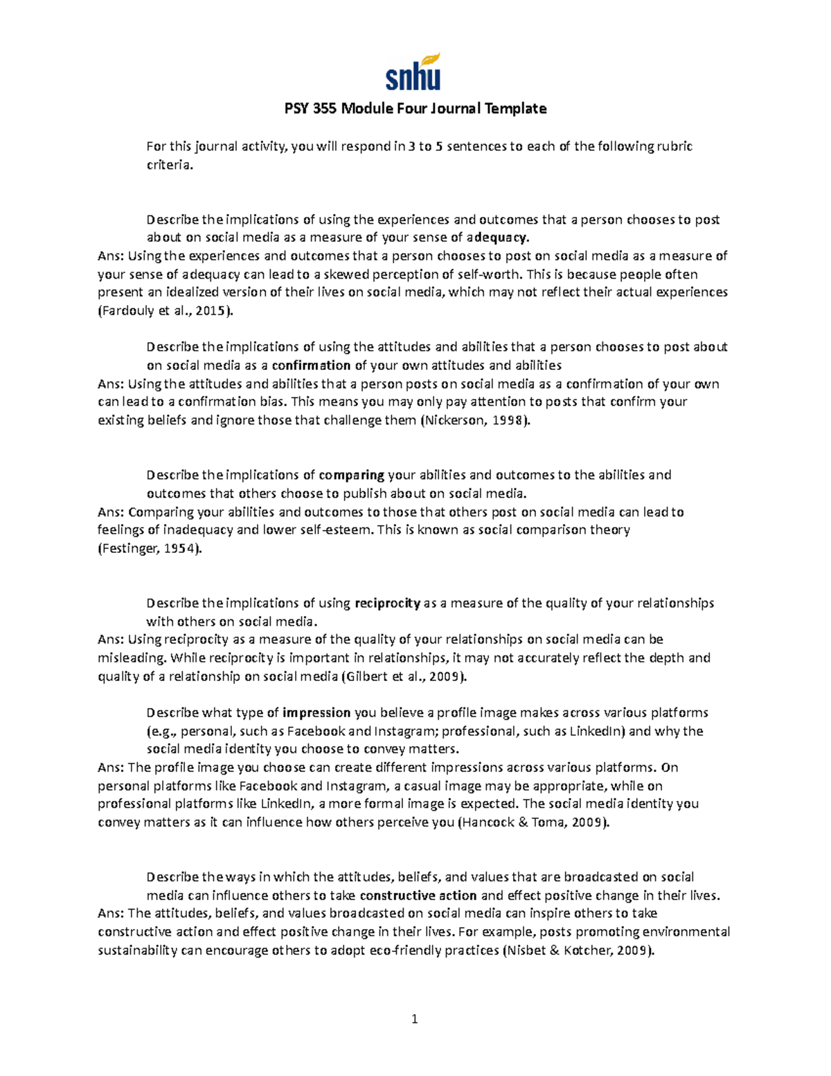 PSY 355 Module One Milestone Template - PSY 355 Module Four Journal ...