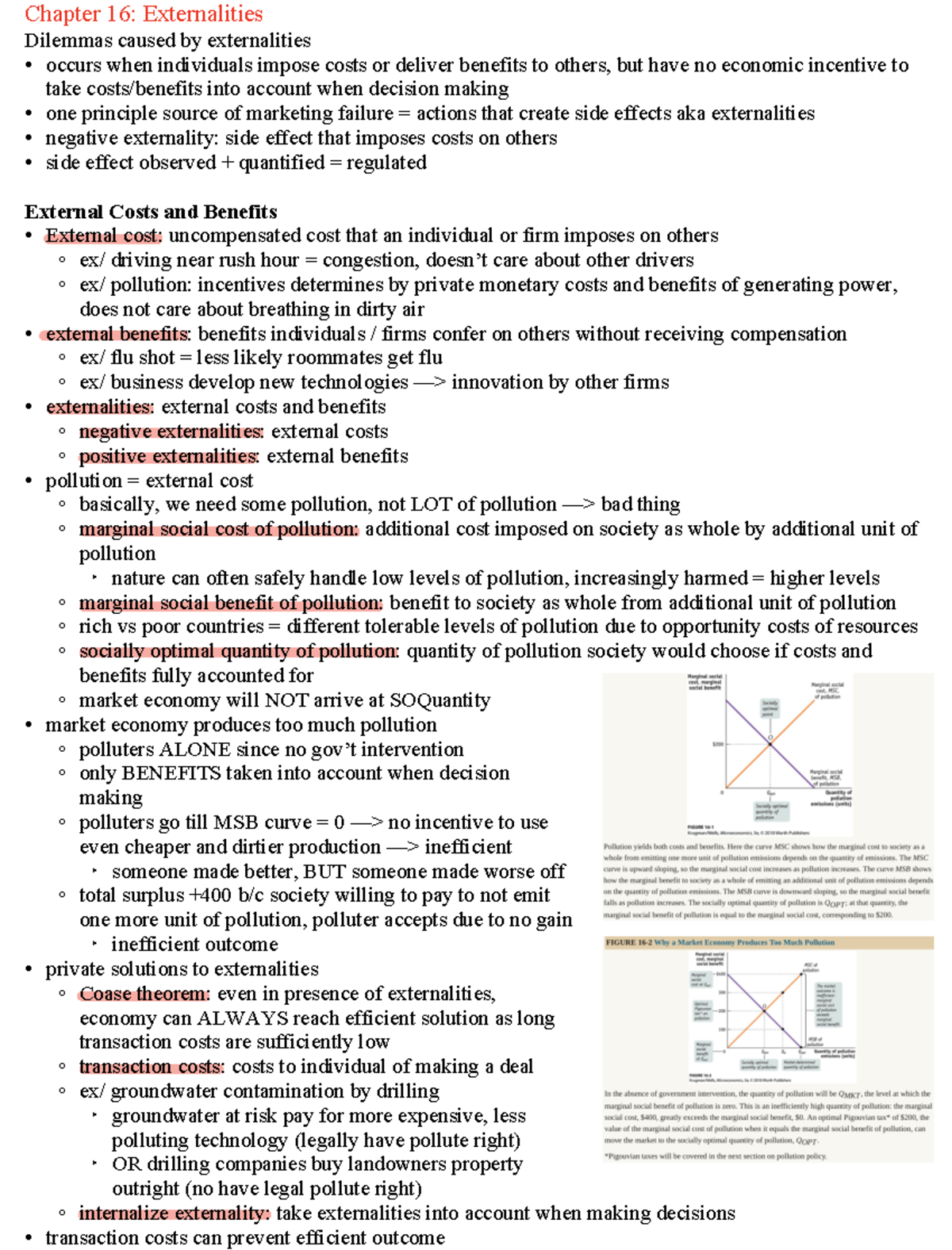 Econ chapter 16 17 20 - Covers Externalities, public goods + common ...