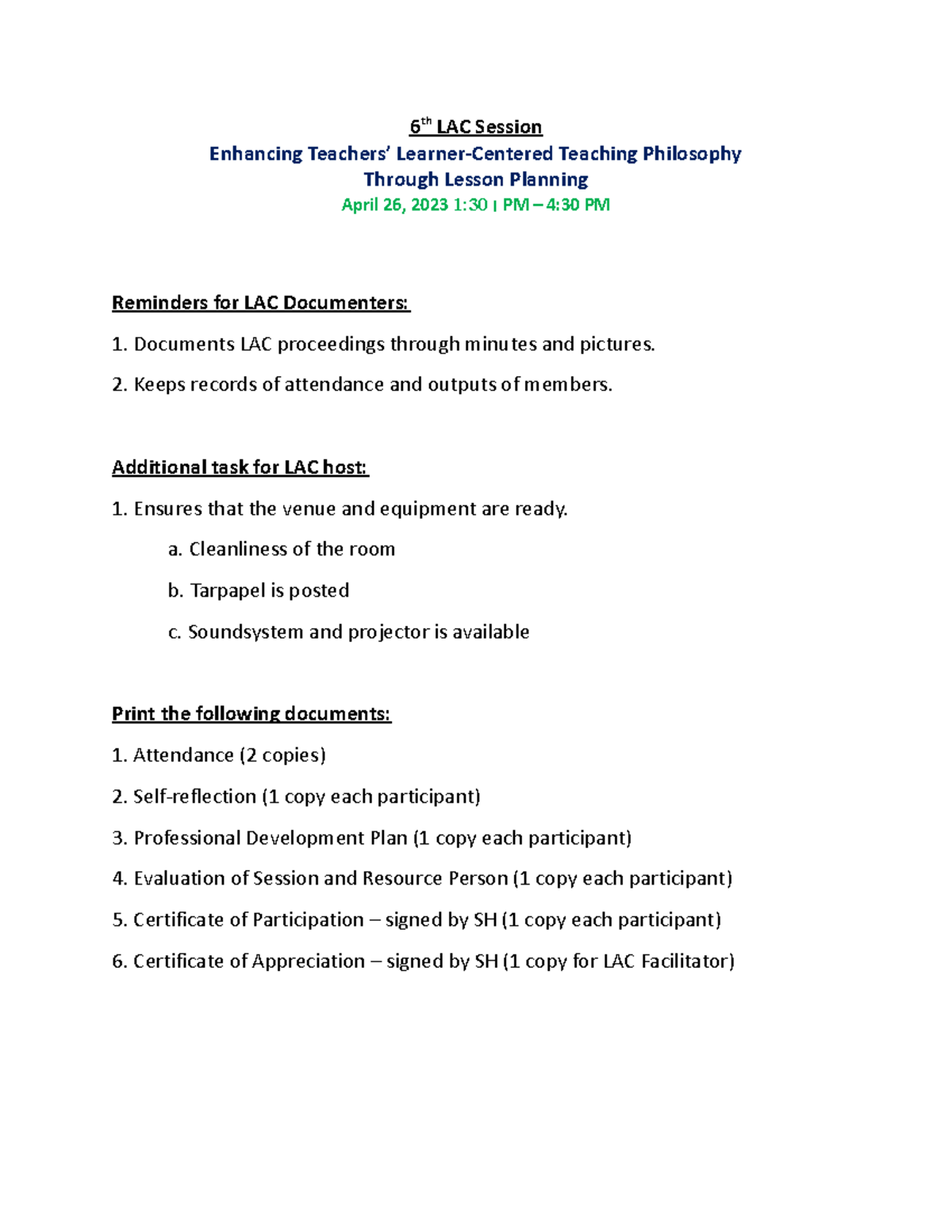 9. Things to prepare - 6 th LAC Session Enhancing Teachers’ Learner ...