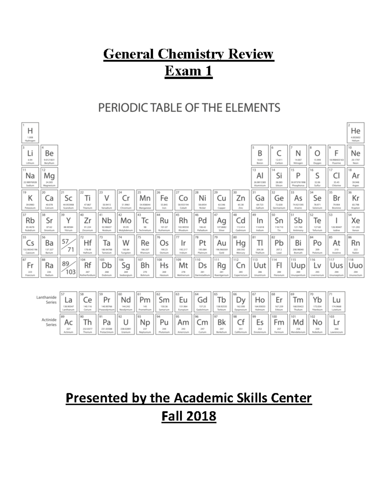 Gen Chem Review 1 - nsjsndjdnss - General Chemistry Review Exam 1 ...
