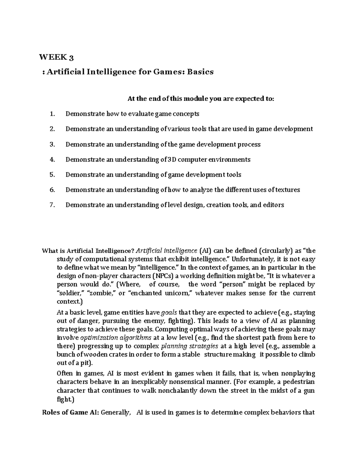 GAME Engine Programming 2 WEEK 8 Module 3 - WEEK 3 : Artificial ...