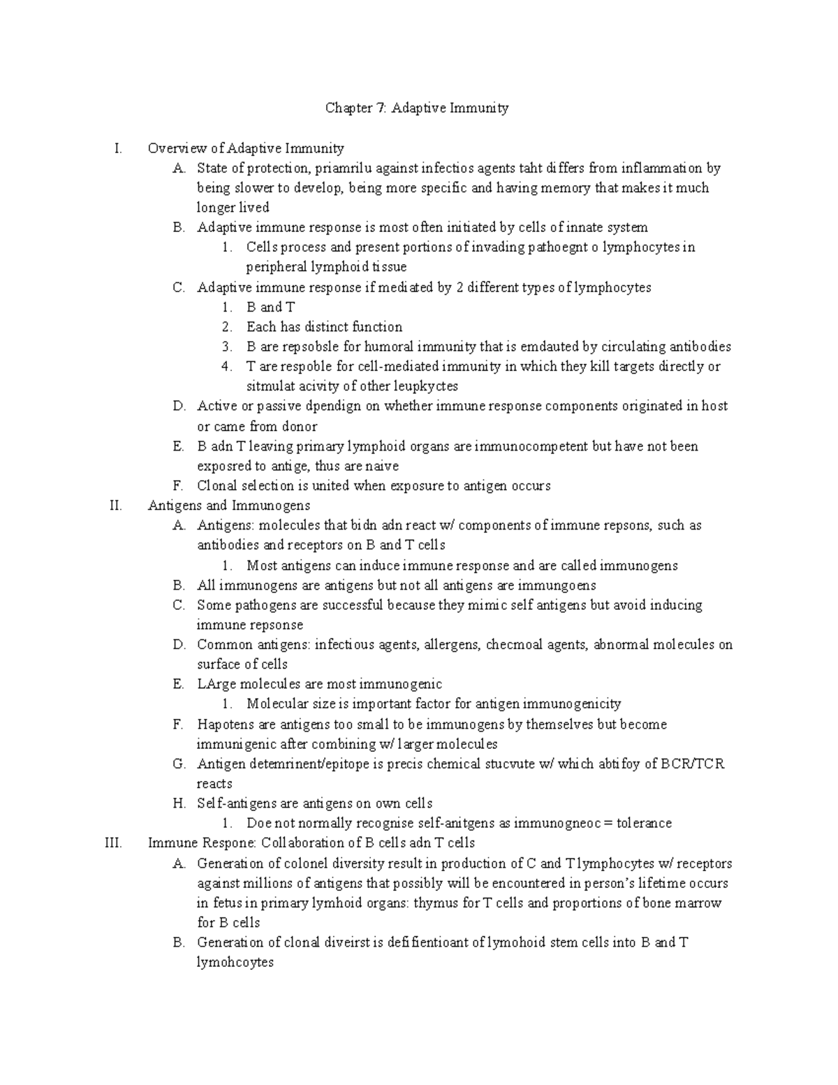 Chapter 7 Adaptive Immunity - Chapter 7: Adaptive Immunity I. Overview ...